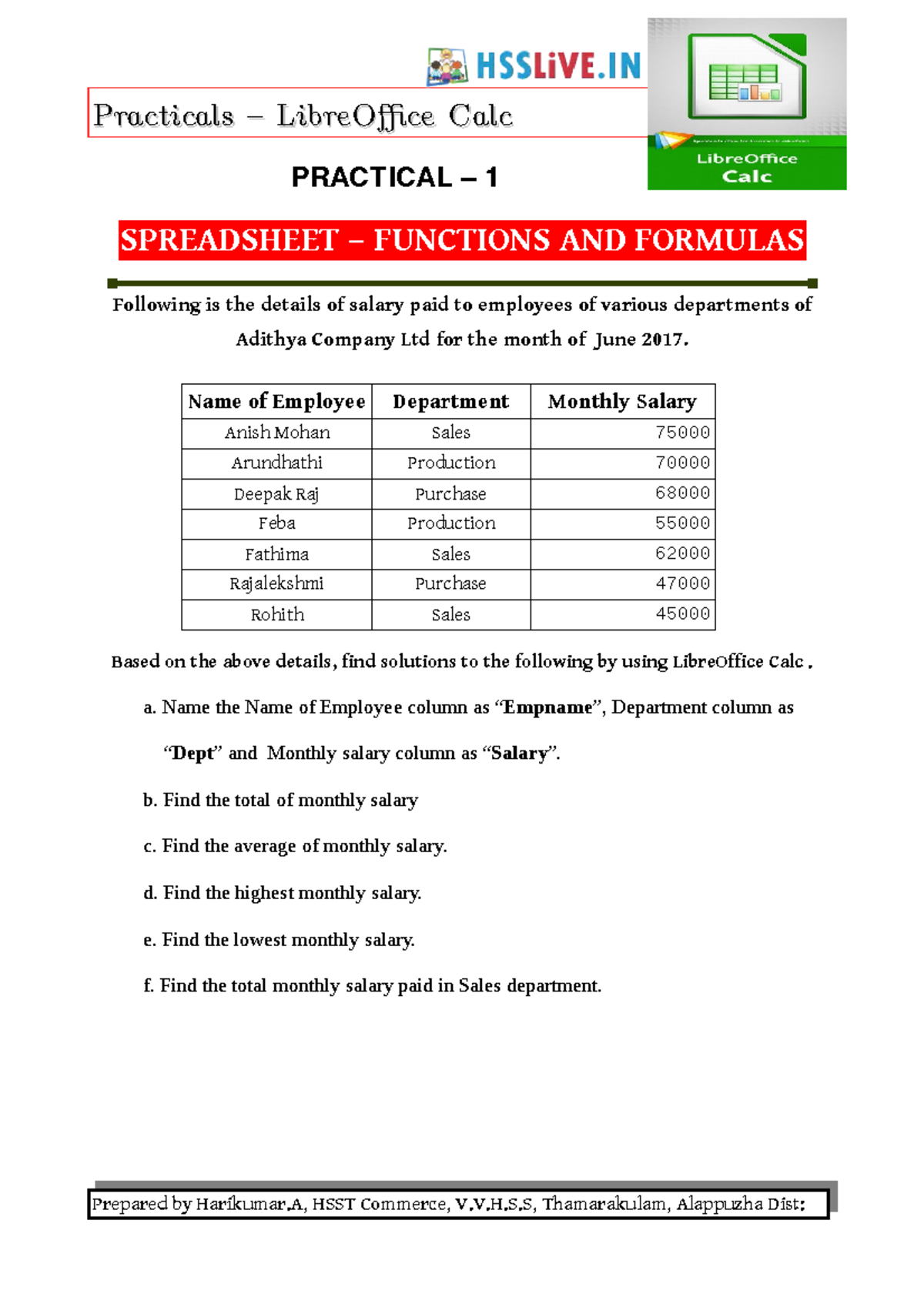 Hsslive-XII-CA-1.Practical 1-Functions and Formulas - - Studocu