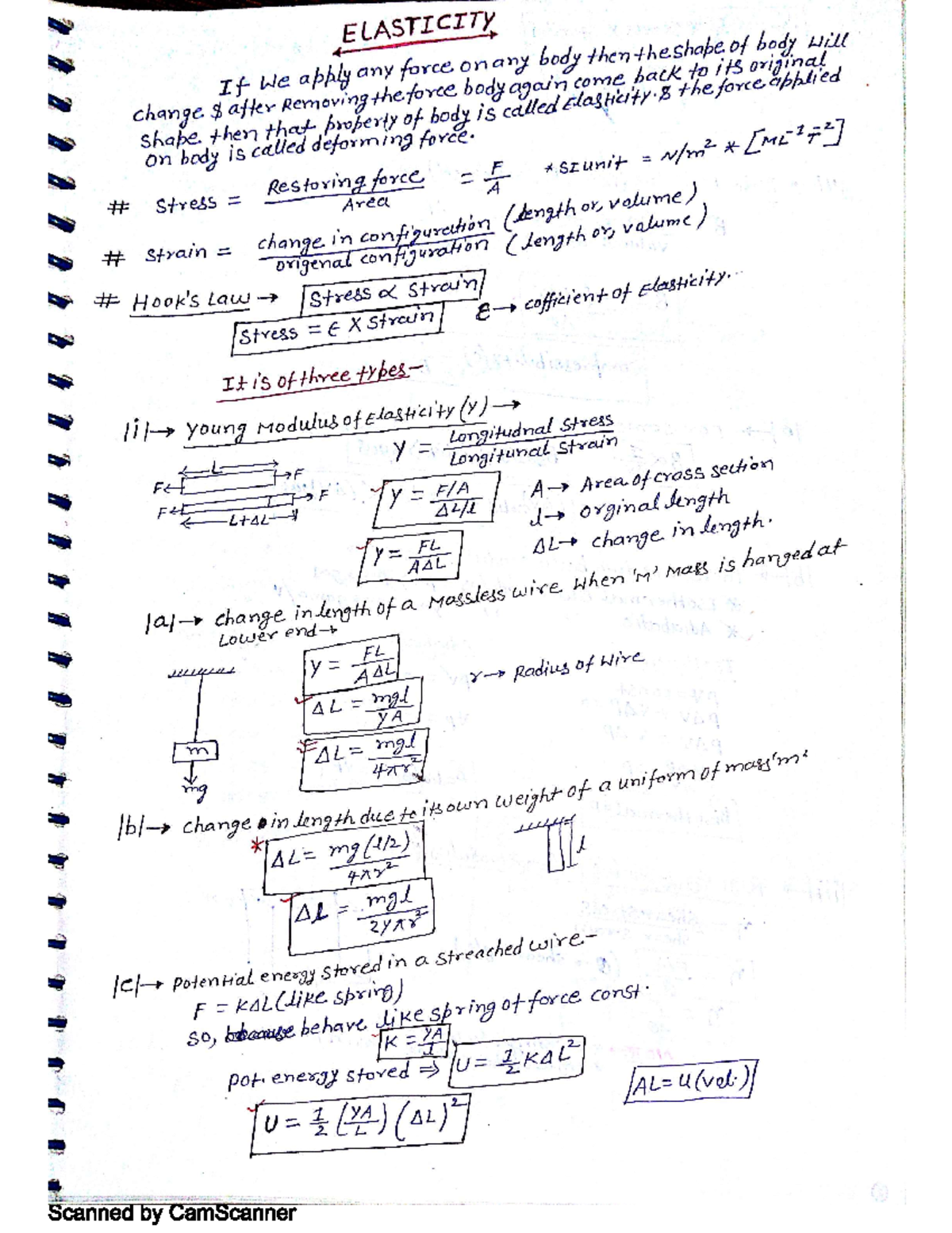 Elasticity - short notes - ELASTICITY, apply any force on any body then ...