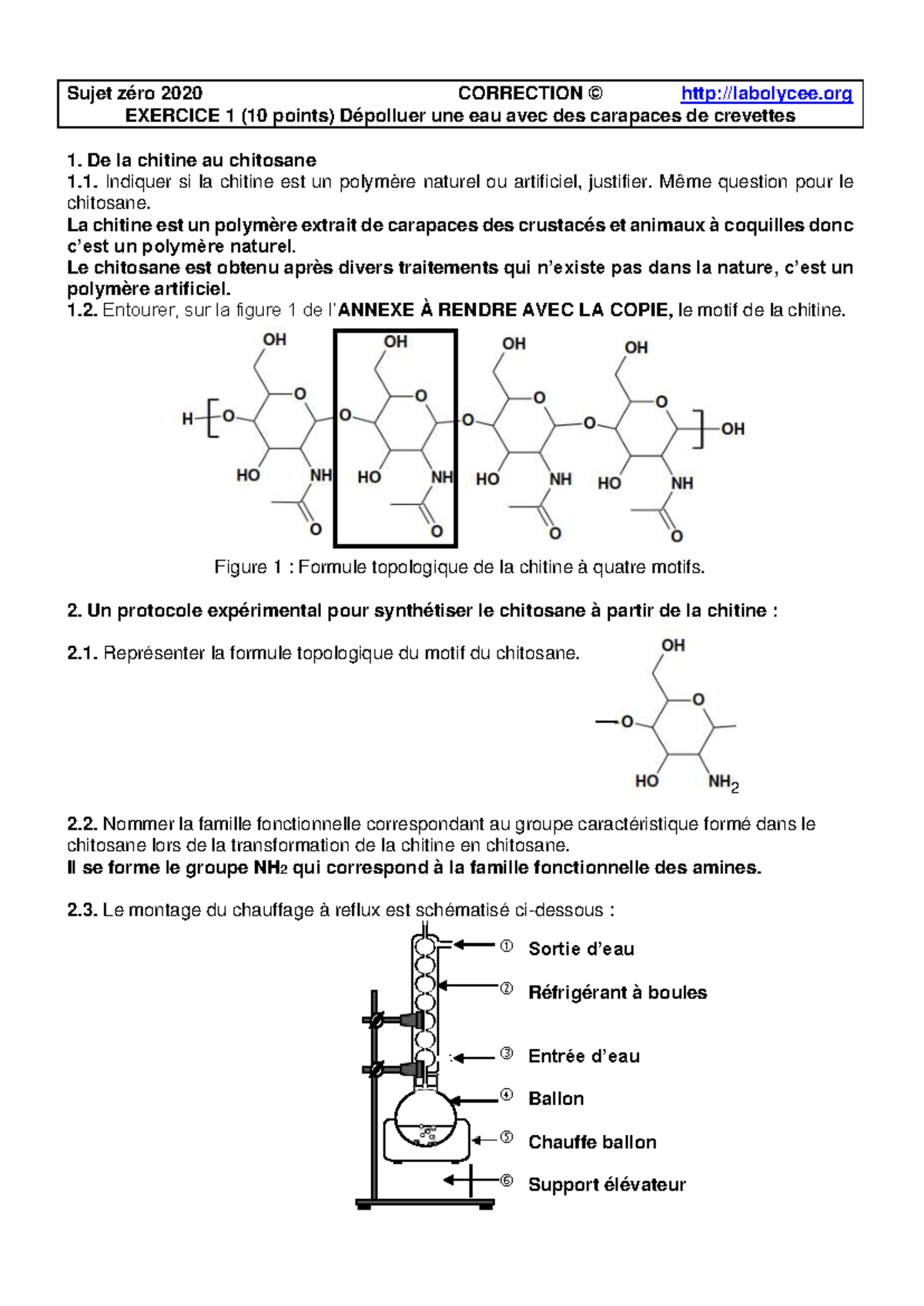 2021 Sujet Zero Exo1 Correction Chitosane 10pts - Sujet zéro 2020 CORRECTION © labolycee ...