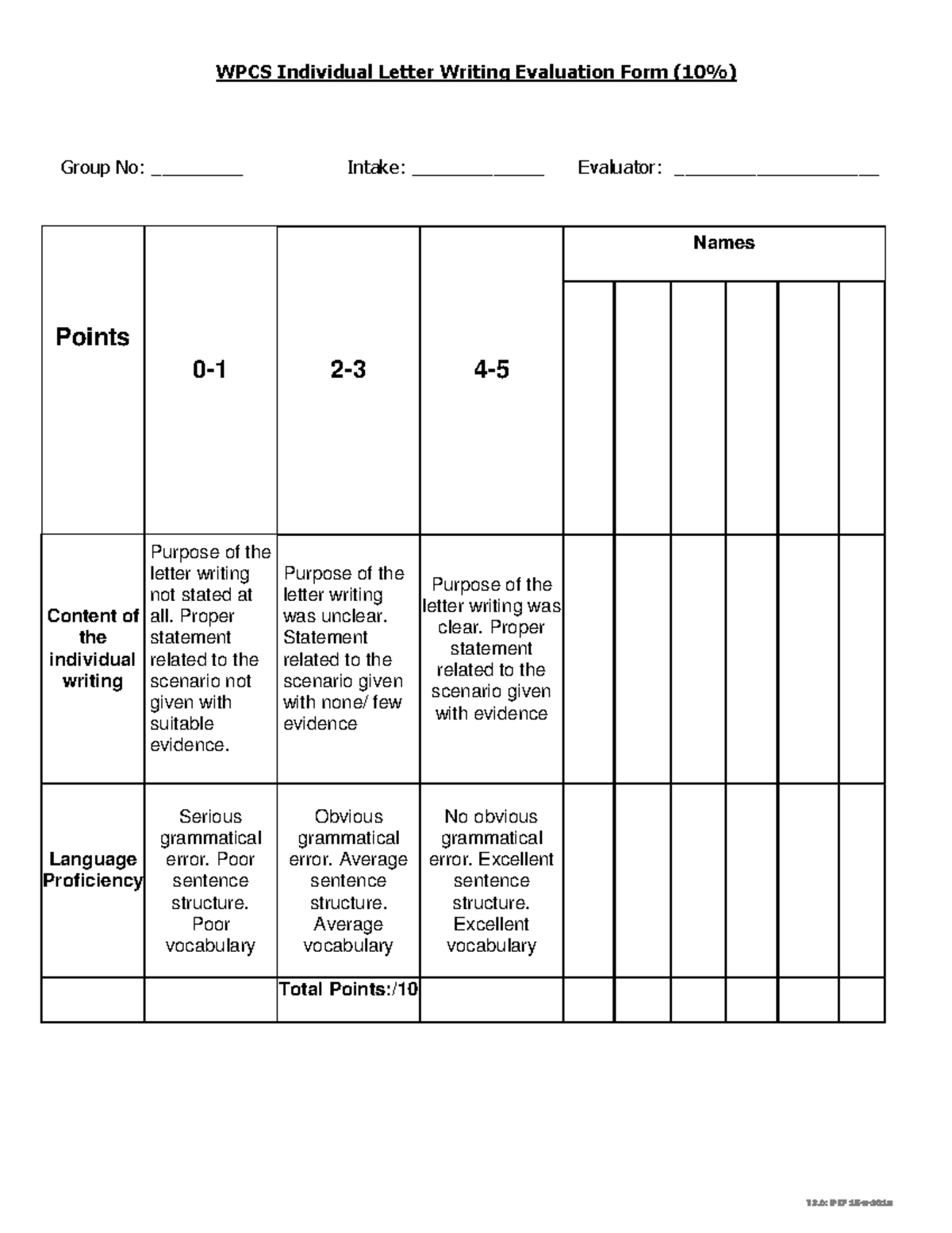 WPCS-Letter Writing Form - V3: IPEF 15- 8 - 2018 Points 0 - 1 2 - 3 4 ...