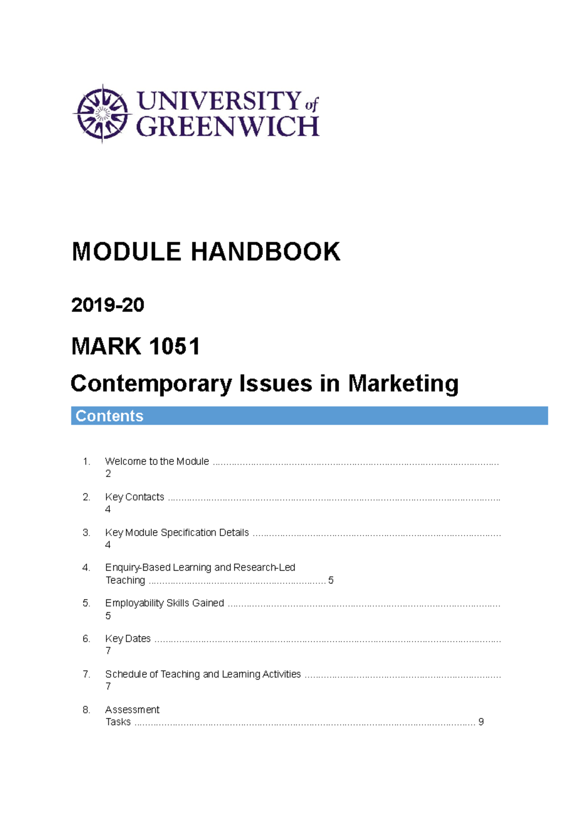 Module Handbook 2019-20 MARK 1051 - MODULE HANDBOOK 2019- MARK 1051 ...