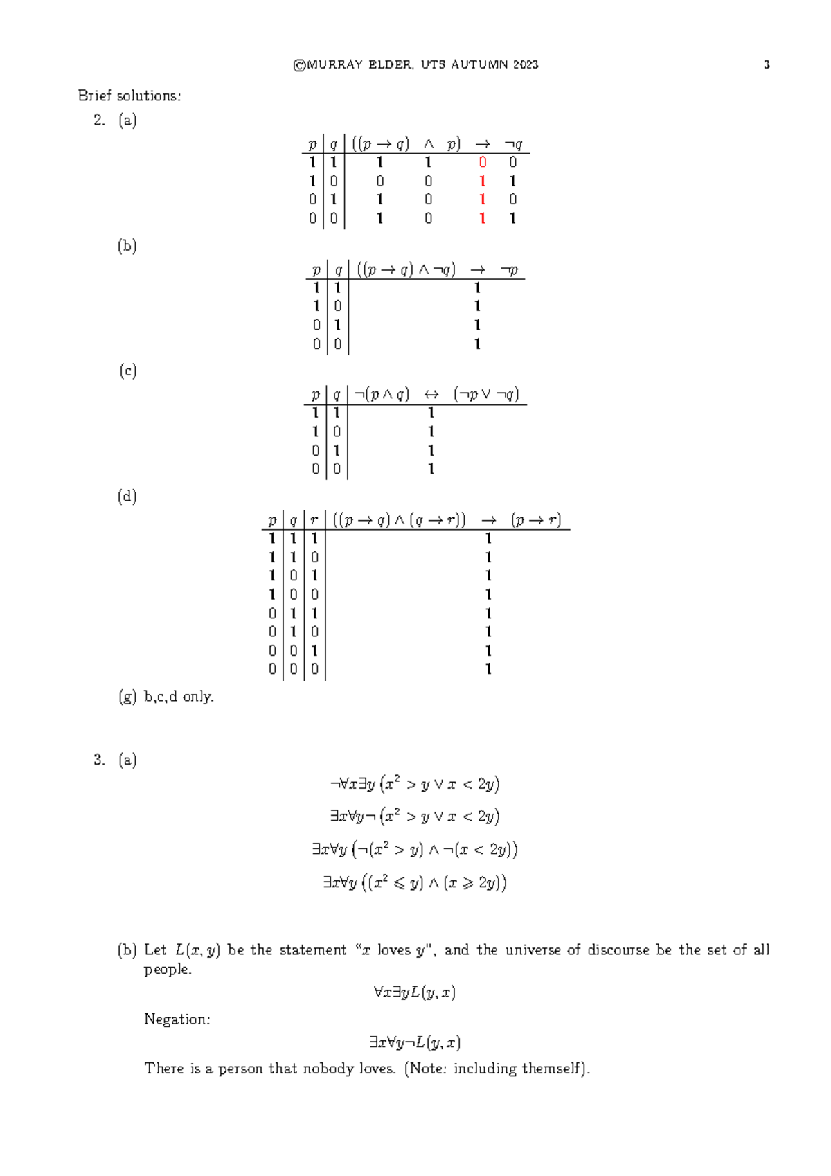 2023worksheet 1-solutions - ©MURRAY ELDER, UTS AUTUMN 2023 3 Brief ...