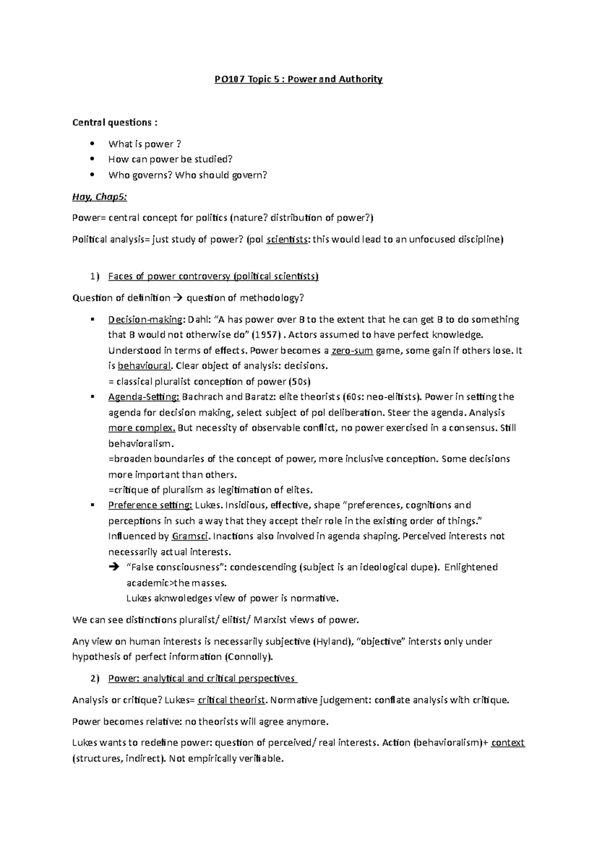 Power - Extensive summary - PO107 Topic 5 : Power and Authority Central ...