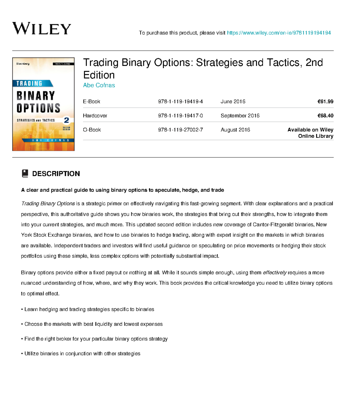 Wiley Trading Binary Options- Strategies and Tactics, 2nd Edition 978-1 ...