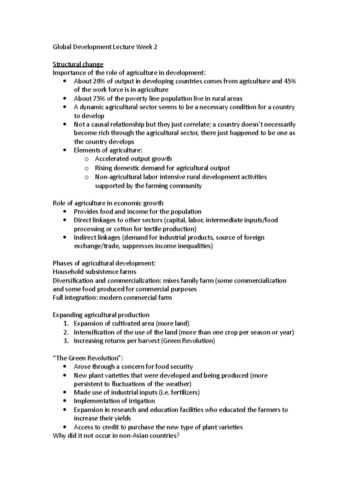 Global development studies Lecture Notes Week 2 (2020) - Global ...