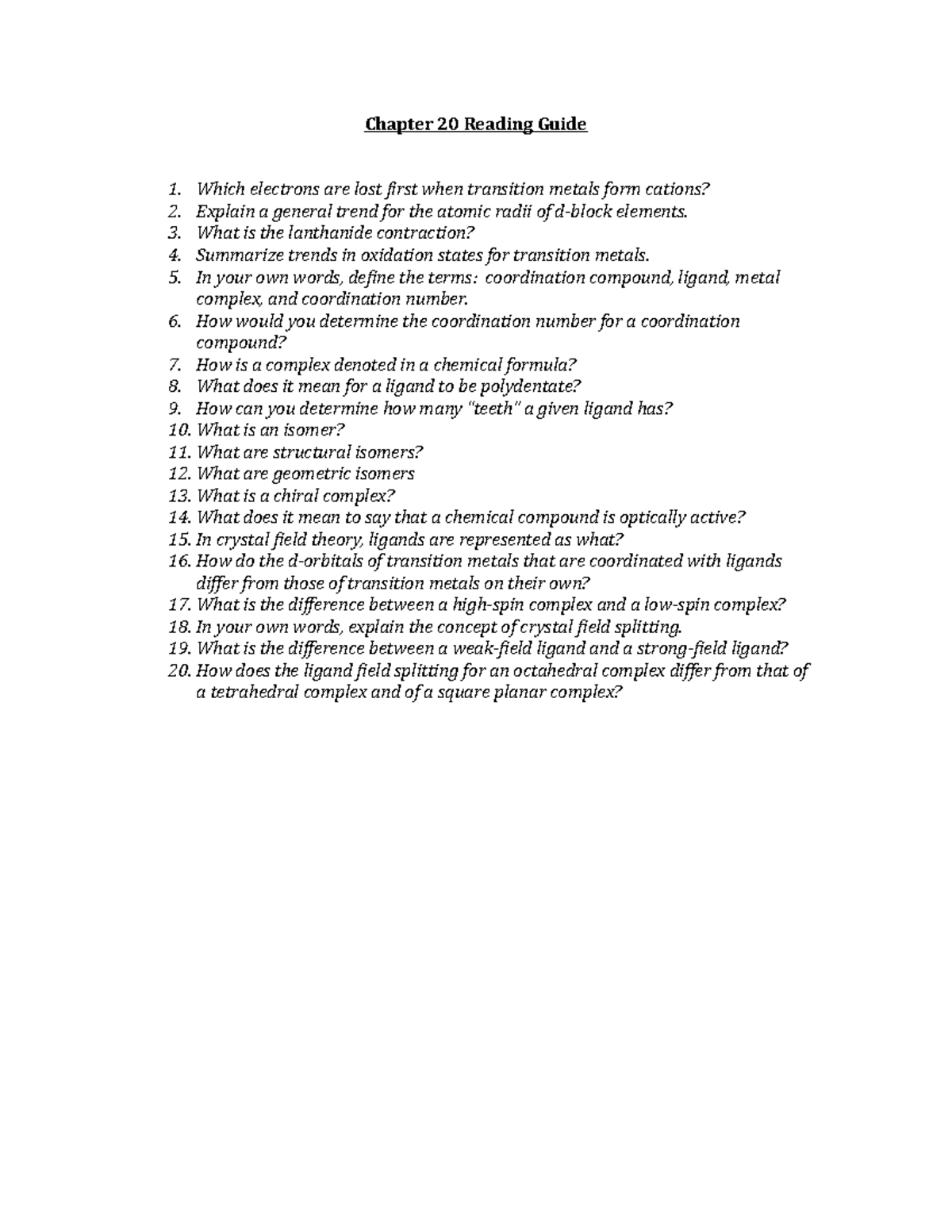 CHEM 1212K Chapter 20 Textbook Reading Guide - Chapter 20 Reading Guide ...