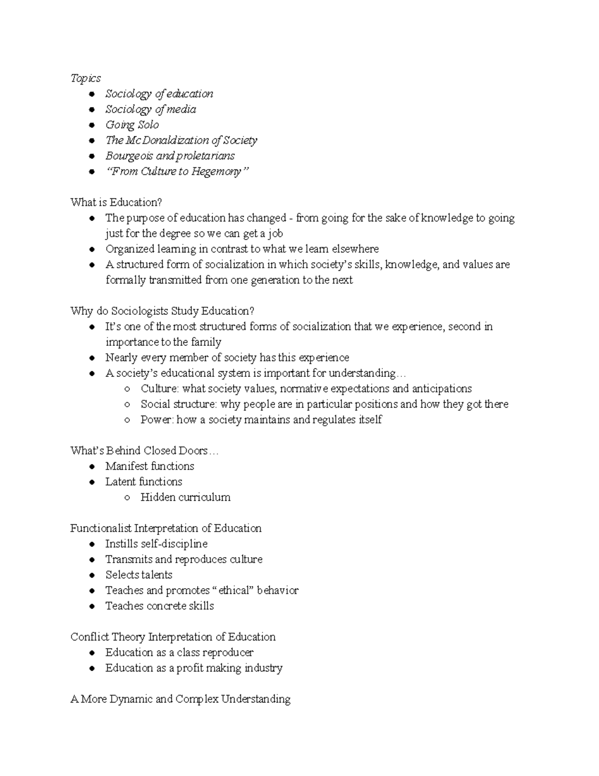 Exam 2 - David Embrick, Instructor Notes on: Sociology of education ...