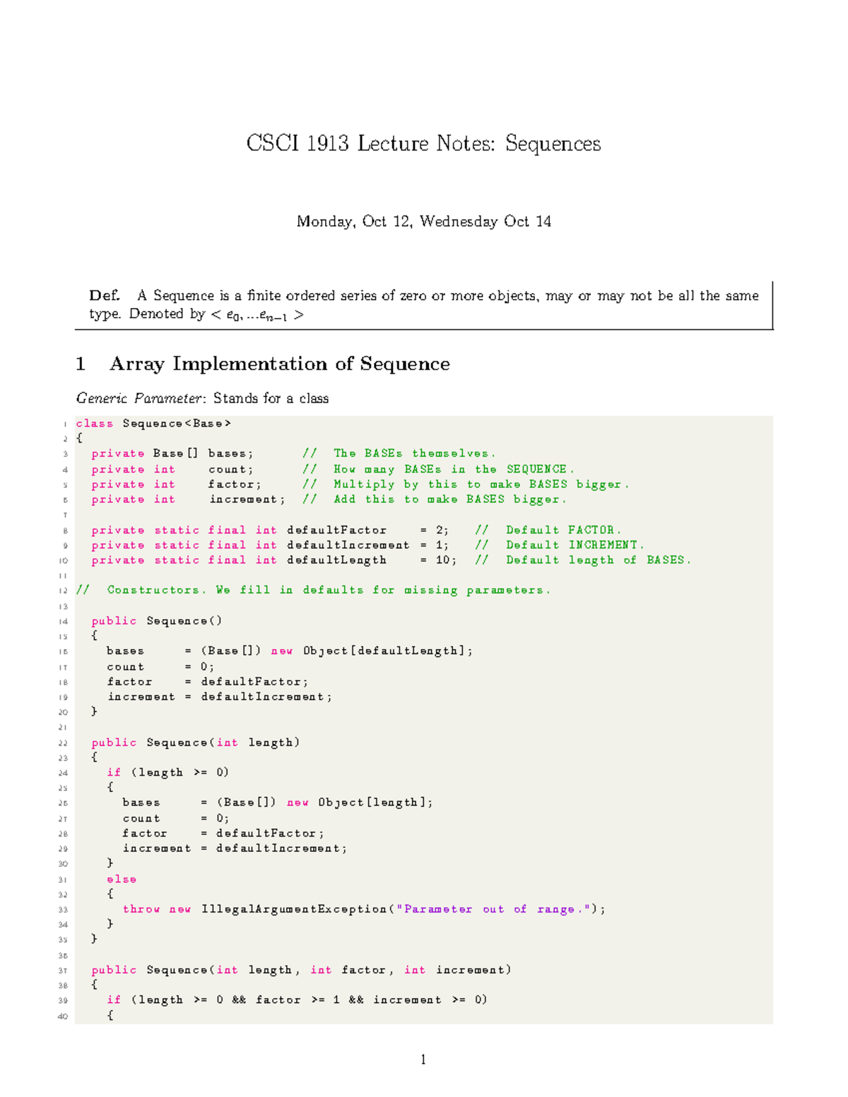 Sequences Lecture By Prof James Moen Csci 1913 Lecture Notes Sequences Monday Oct 12