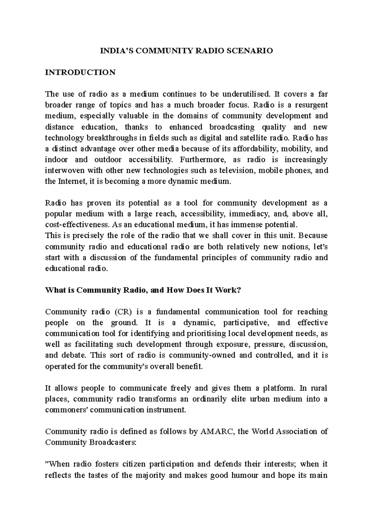 India'S Community Radio Scenario - INDIA'S COMMUNITY RADIO SCENARIO ...