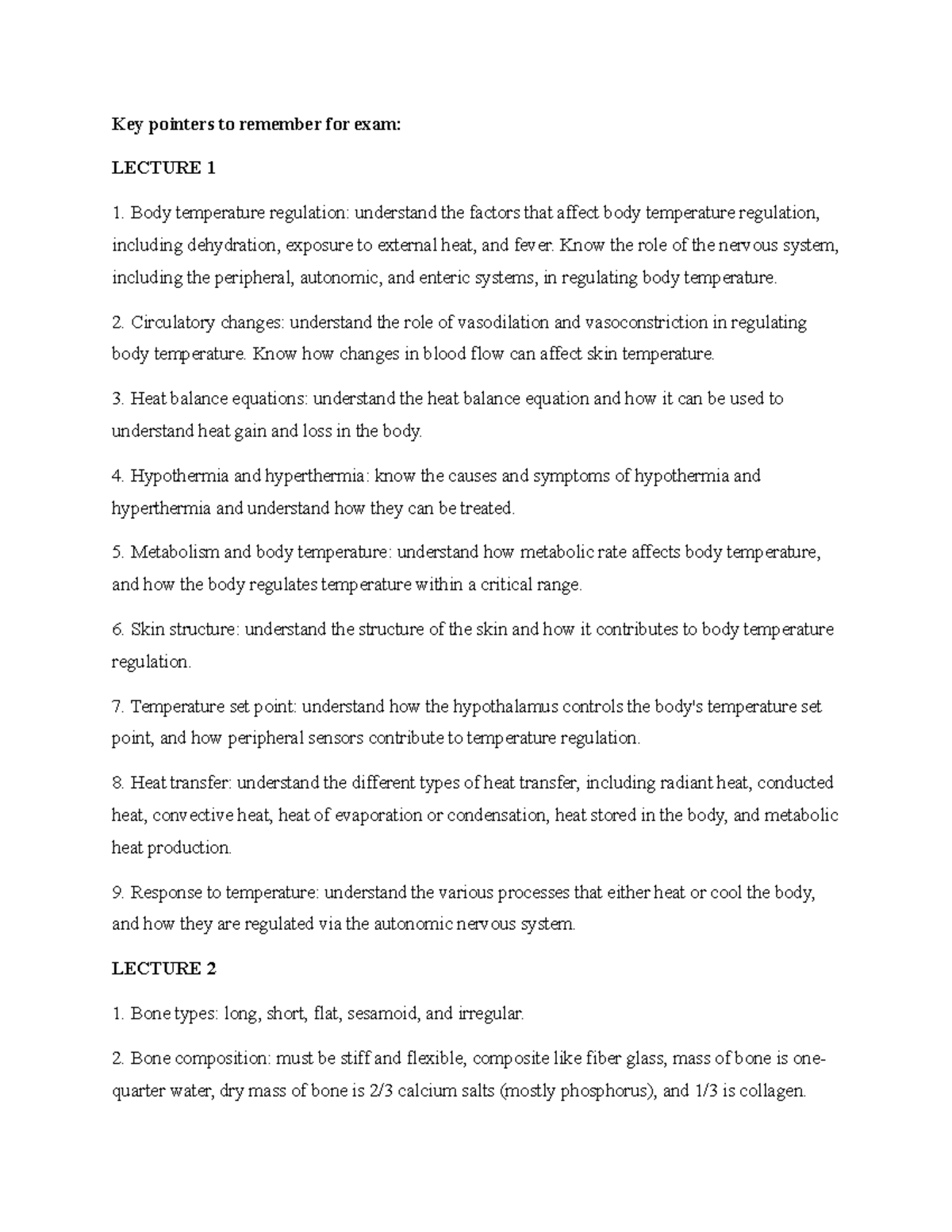 Biol1008 key pointers - Summary Human Biology - Key pointers to ...