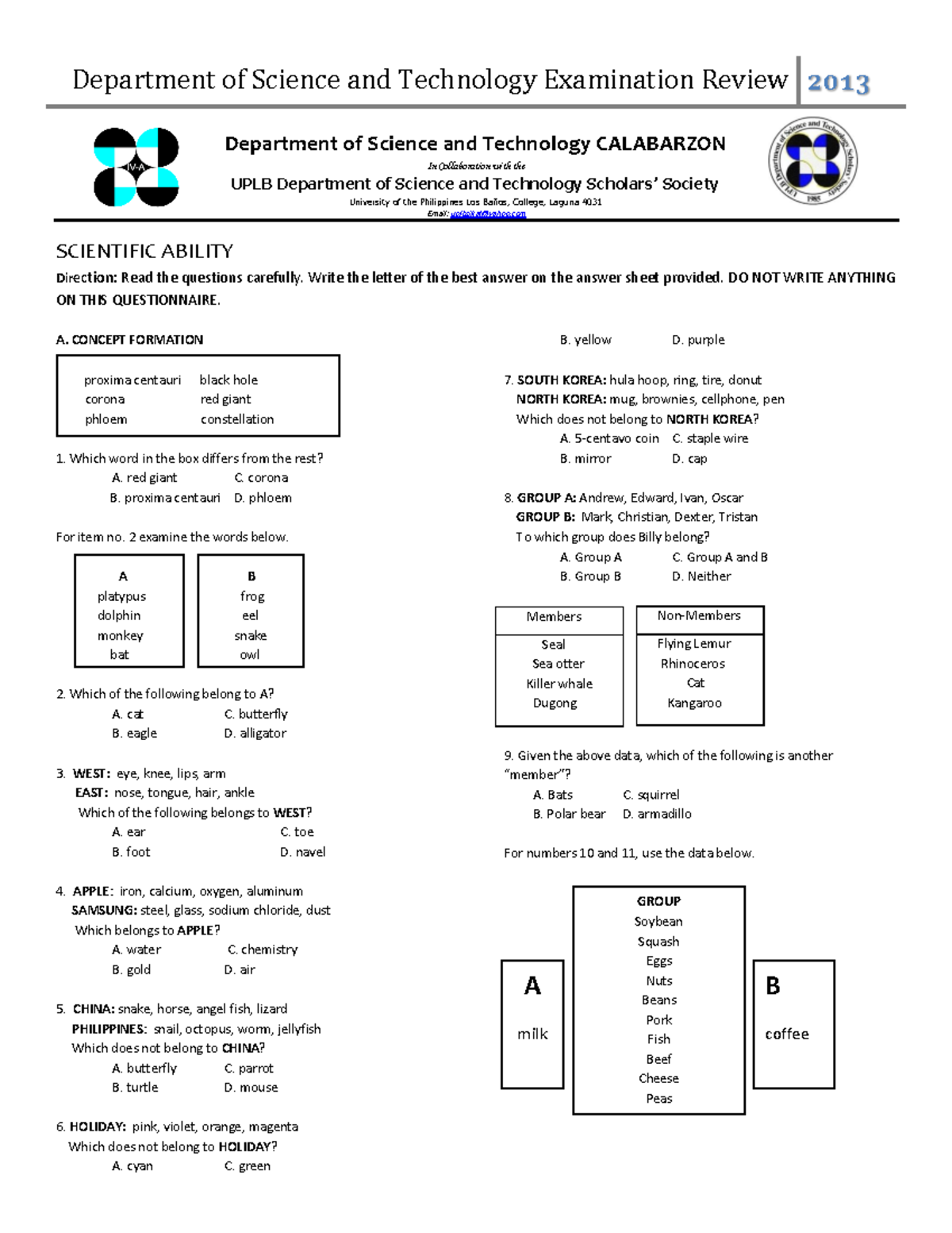 Scientific Ability - Department of Science and Technology Examination ...