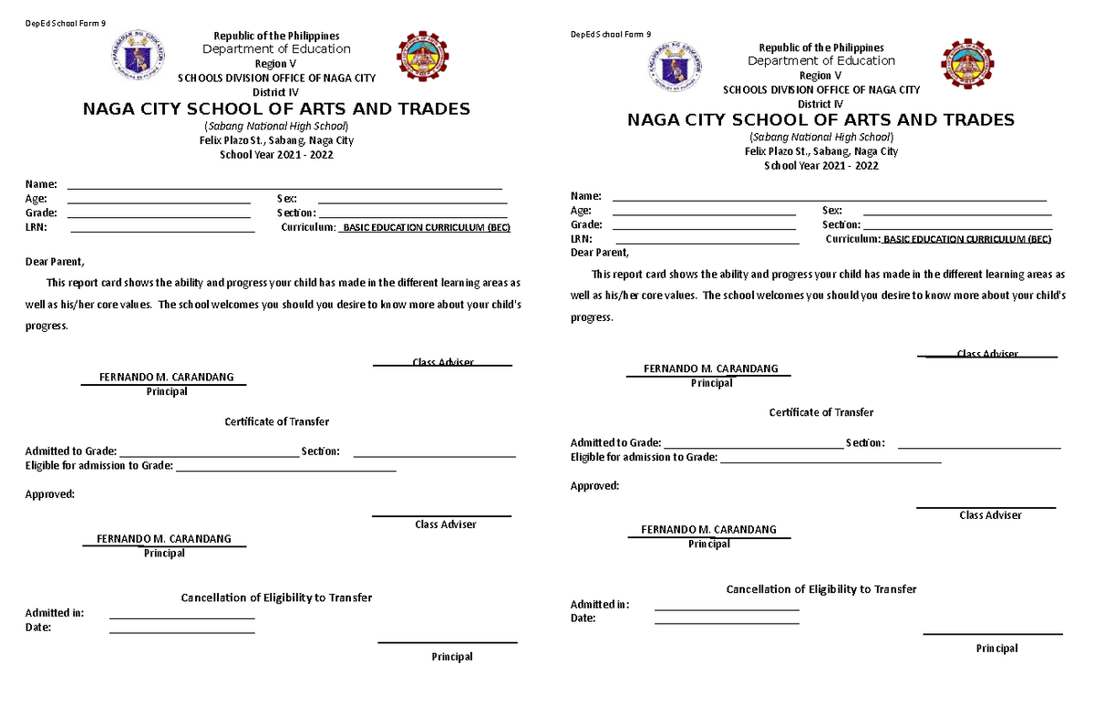 Basic Education Card- Final-2021-2022 - Studocu