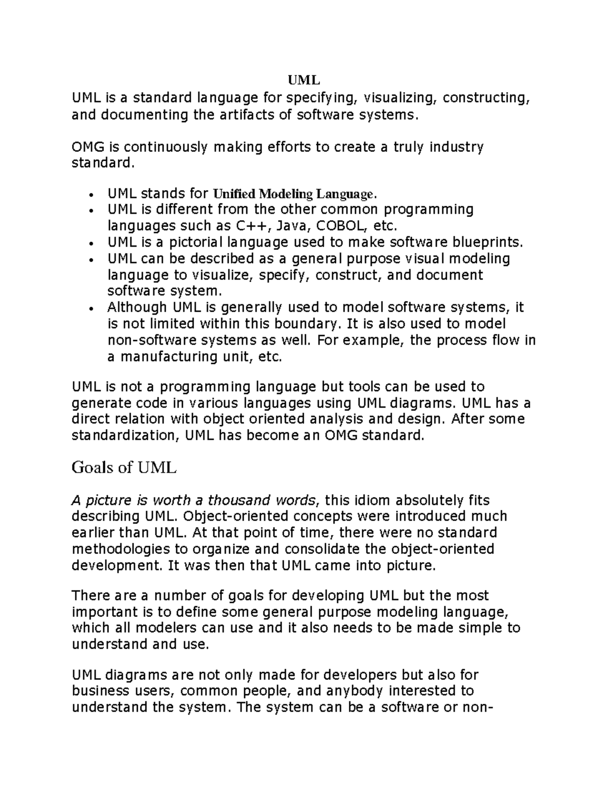 Unit-6 - Complete note of software engineering - UML UML is a standard ...