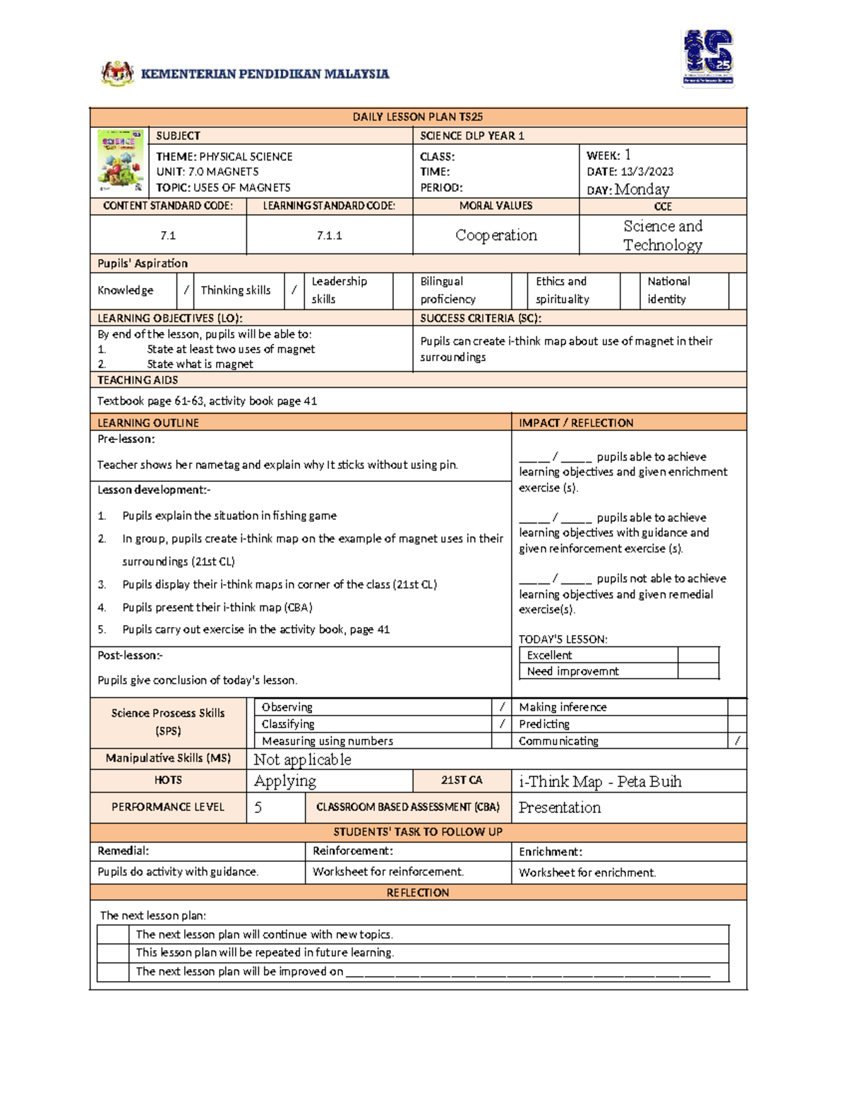 SC DLP Y1 TS25 (Unit 7) - sc as - DAILY LESSON PLAN TS SUBJECT SCIENCE ...