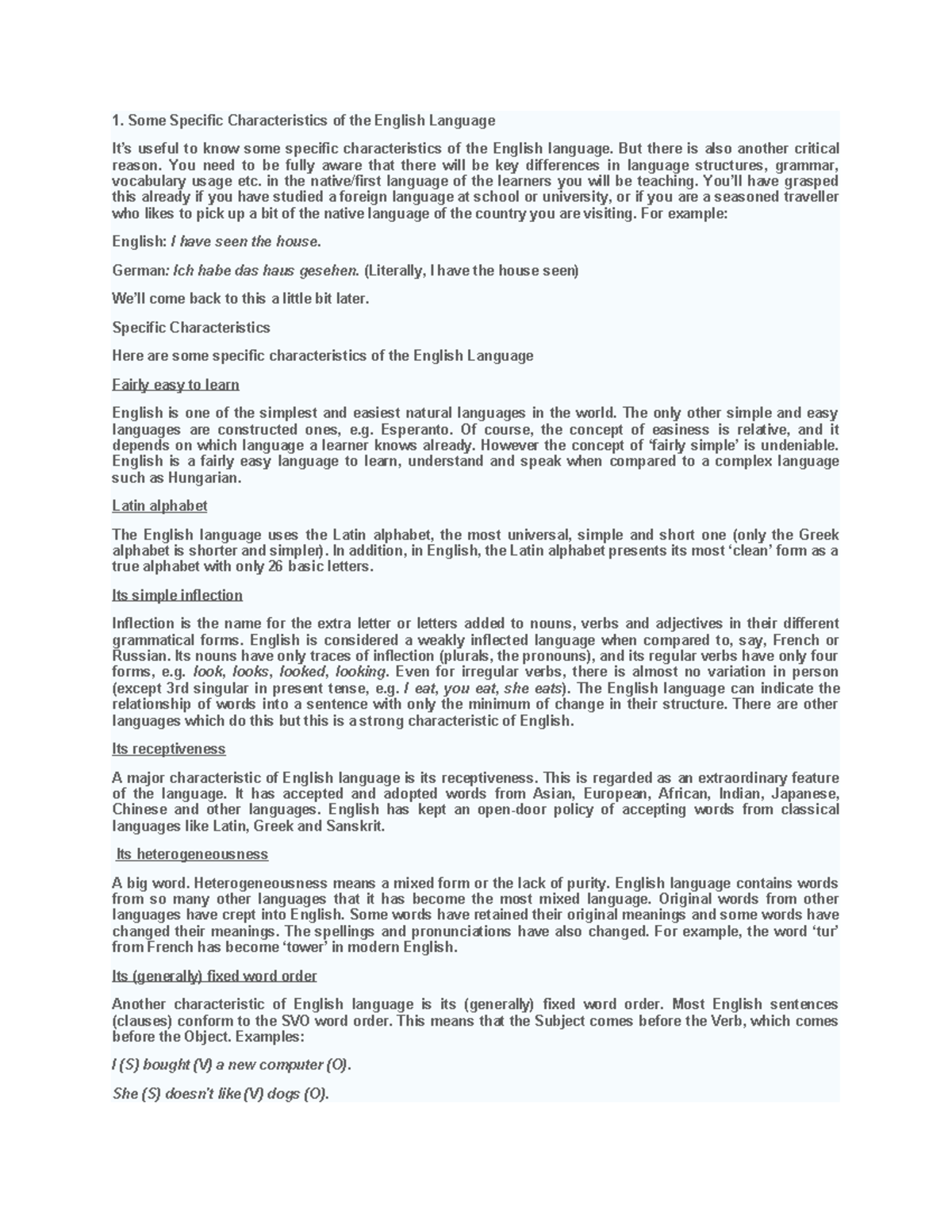 Tefl - TEFL - Some Specific Characteristics of the English Language It ...