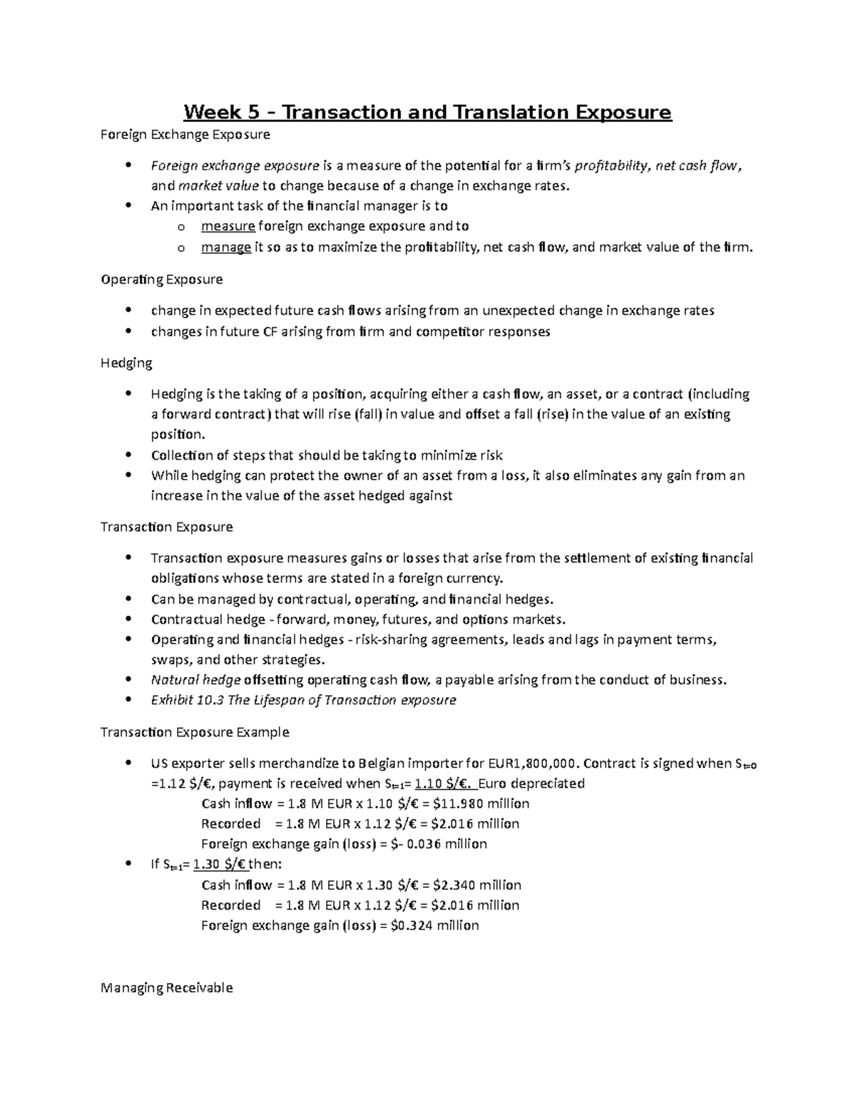 Transaction and Translation Exposure - Week 5 – Transaction and ...