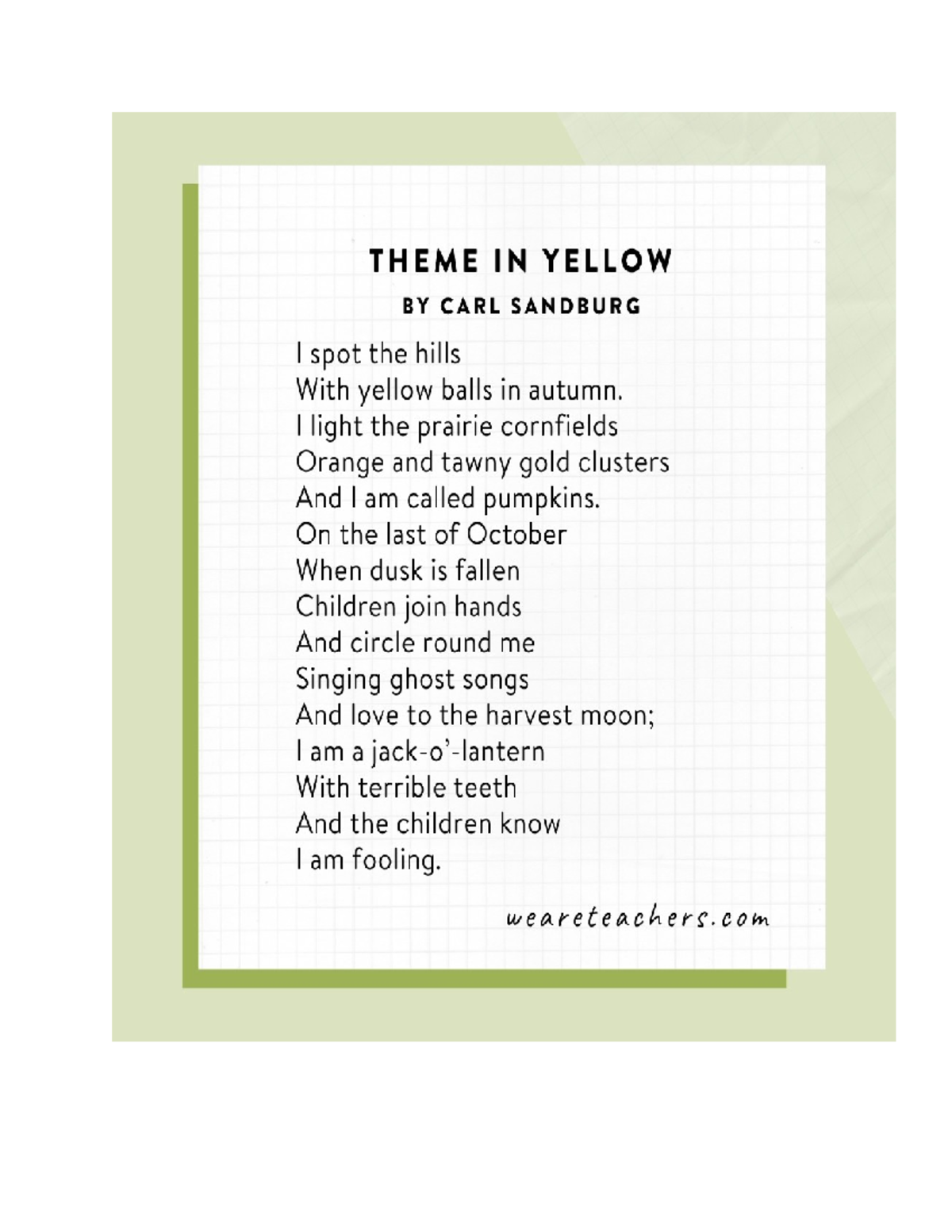 Song and Poem (Grade 8) - Songs and poem - THEME IN YELLOW CARL ...
