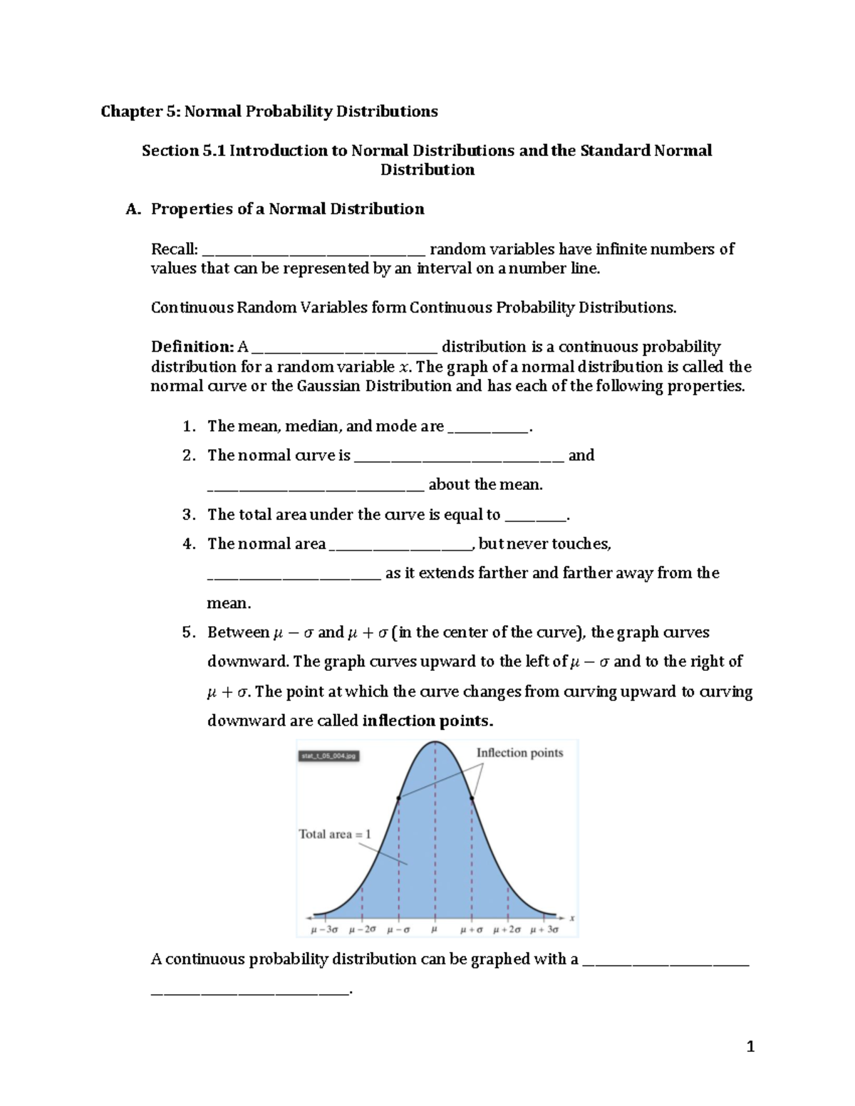 5.1 Normal Distributions - Properties of a Normal Distribution Recall ...