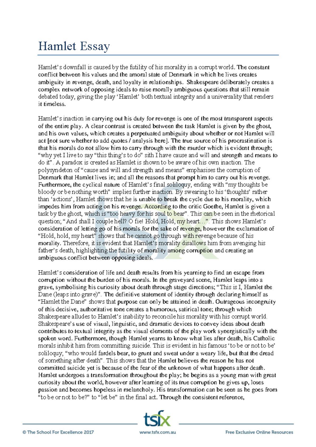 Year 12 English Advanced Hamlet Full Marks in trial exam band 6 ...