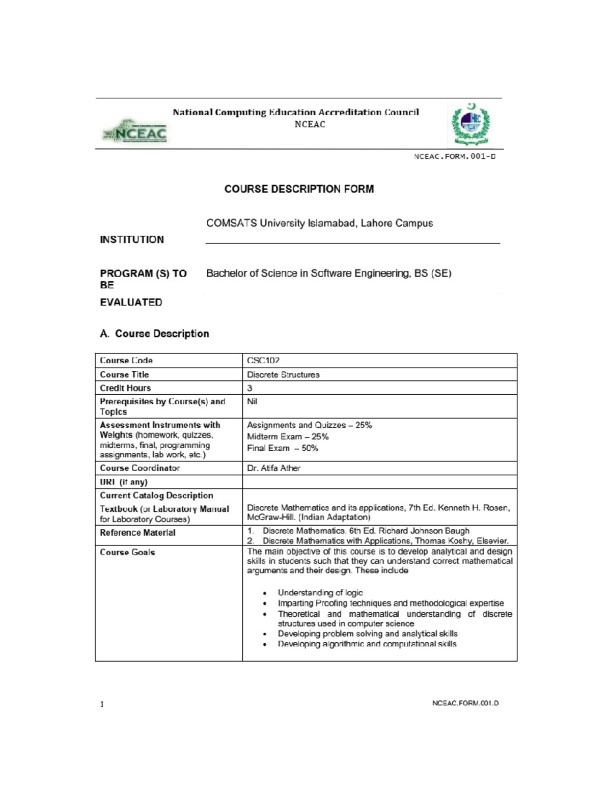 2 - Course Description Form(CDF) - Theory of Automata - Studocu