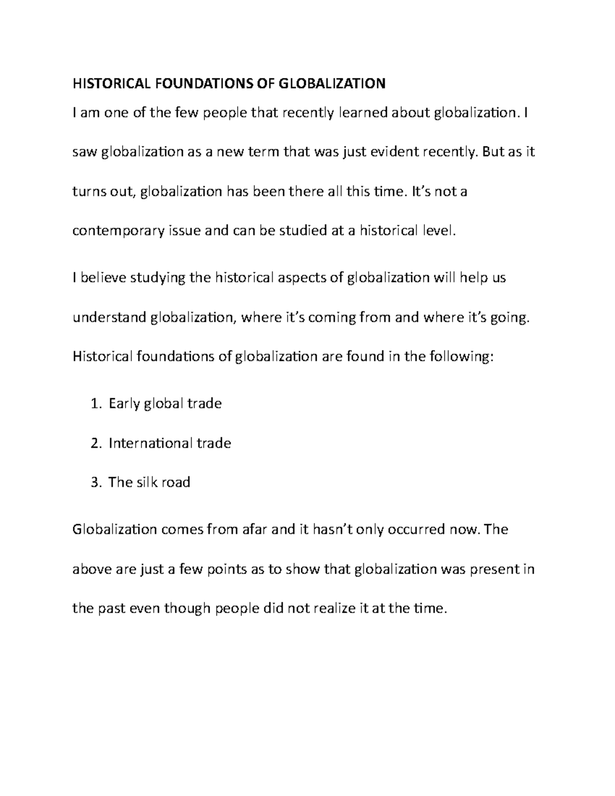 UNIT 1 POLS 1503 Historical Foundations OF Globalization - HISTORICAL ...