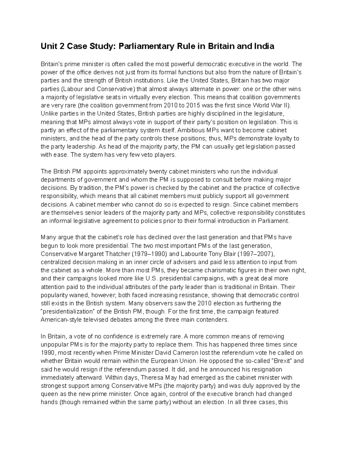 Unit+2+Case+Study+-+Parliamentary+Rule+in+Britain+and+India - Unit 2 ...