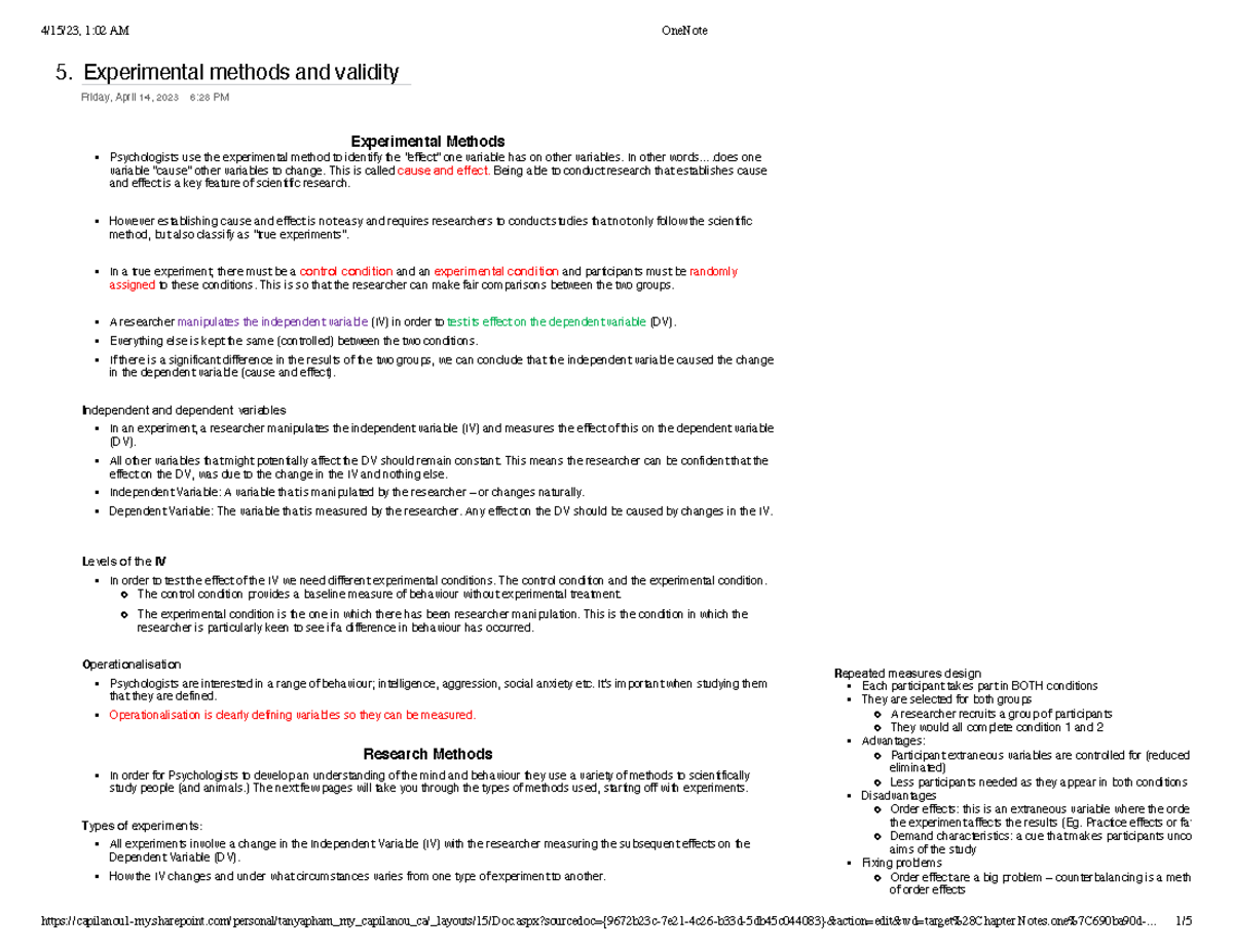 Experimental - research psyc final exam - 5. Experimental methods and ...