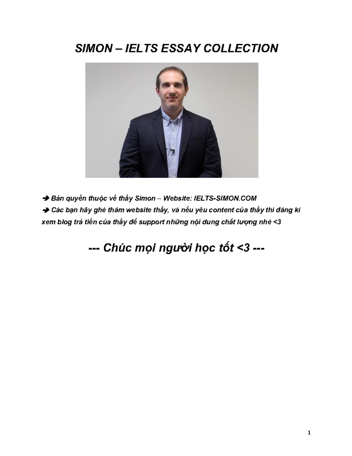 Writing Task 2 Simon - tttt - SIMON – IELTS ESSAY COLLECTION è Bản ...