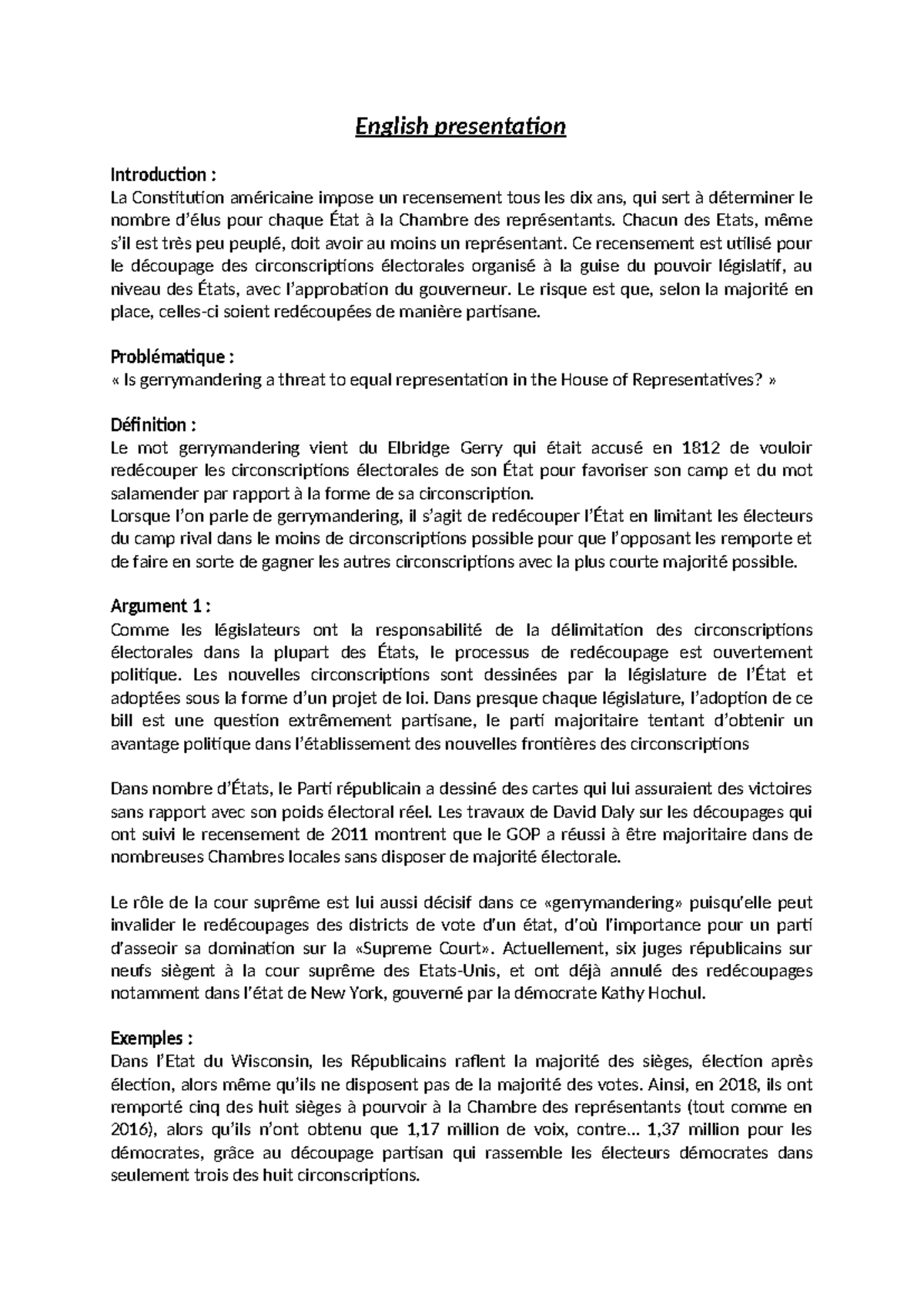 English presentation - Exposé sur le gerrymandering - English ...
