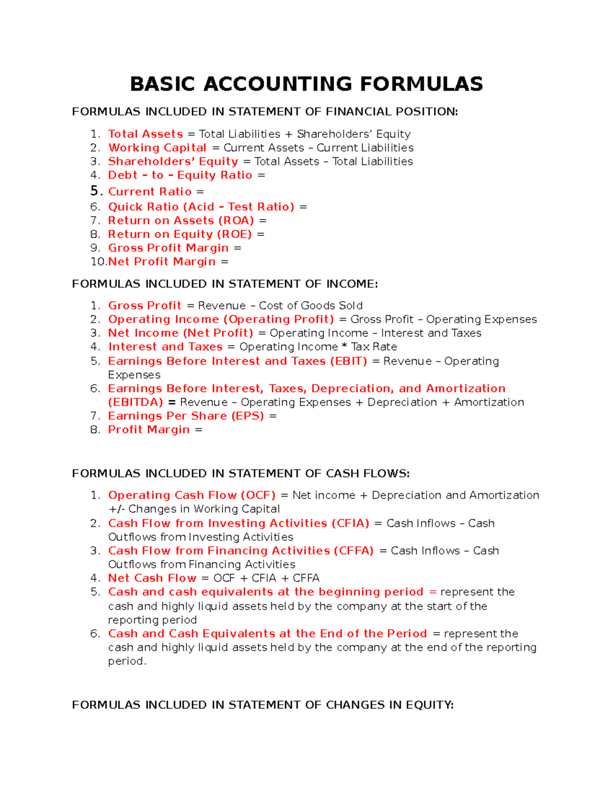 Accounting Basic Formulas - BASIC ACCOUNTING FORMULAS FORMULAS INCLUDED ...