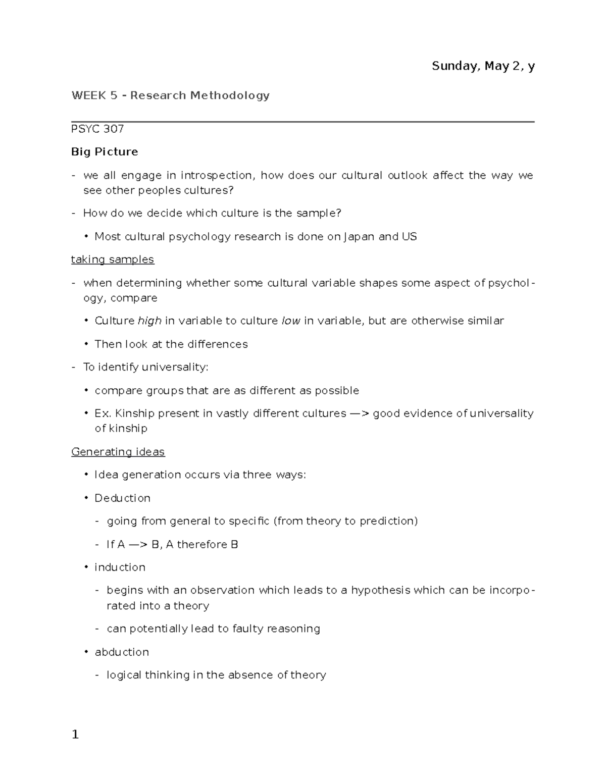 Lecture Notes - Research Methodology - Wednesday, August 28, y WEEK 5 ...