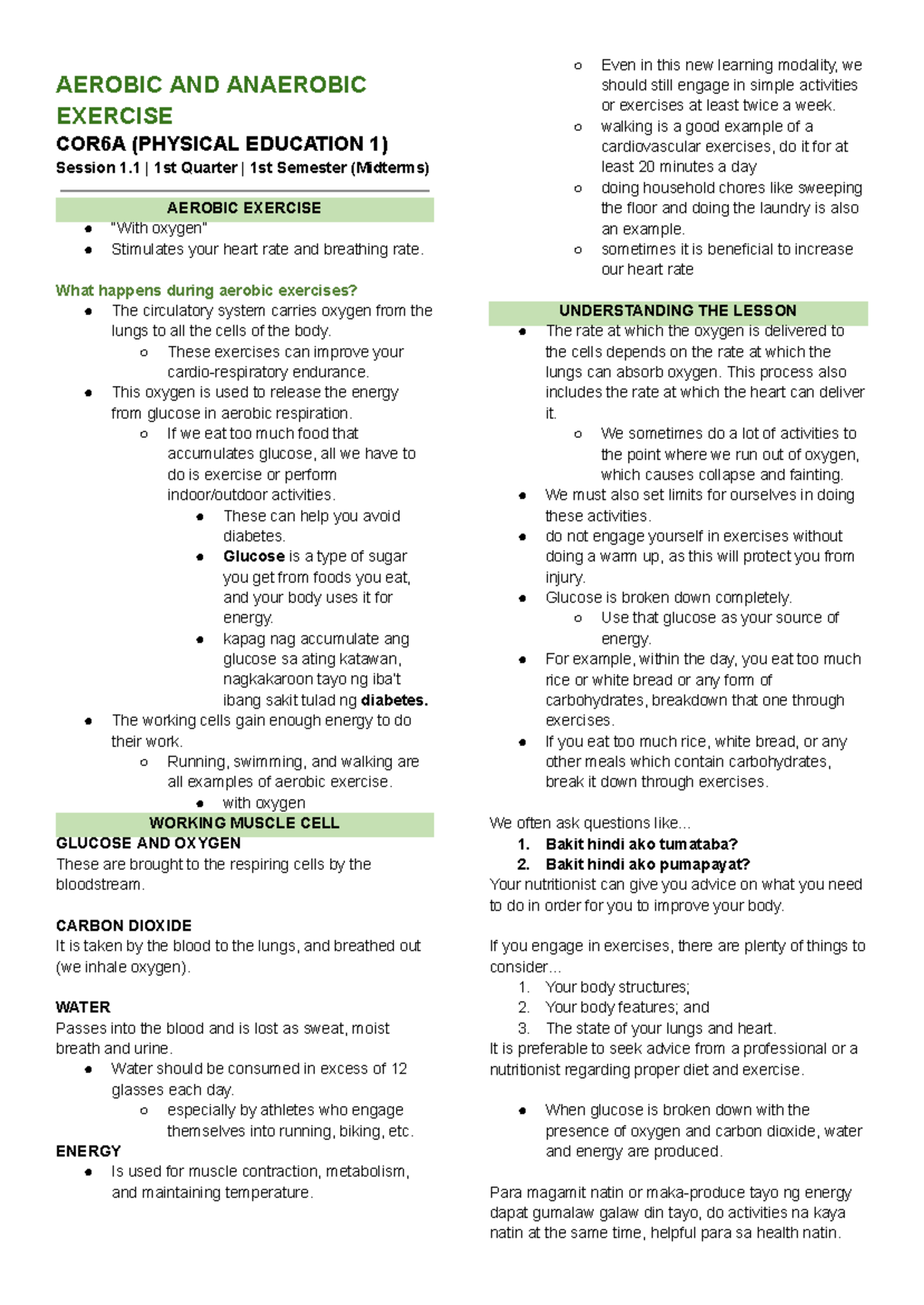 Physical Education 1 (Midterms-FInals) Physical Fitness (Aerobic ...