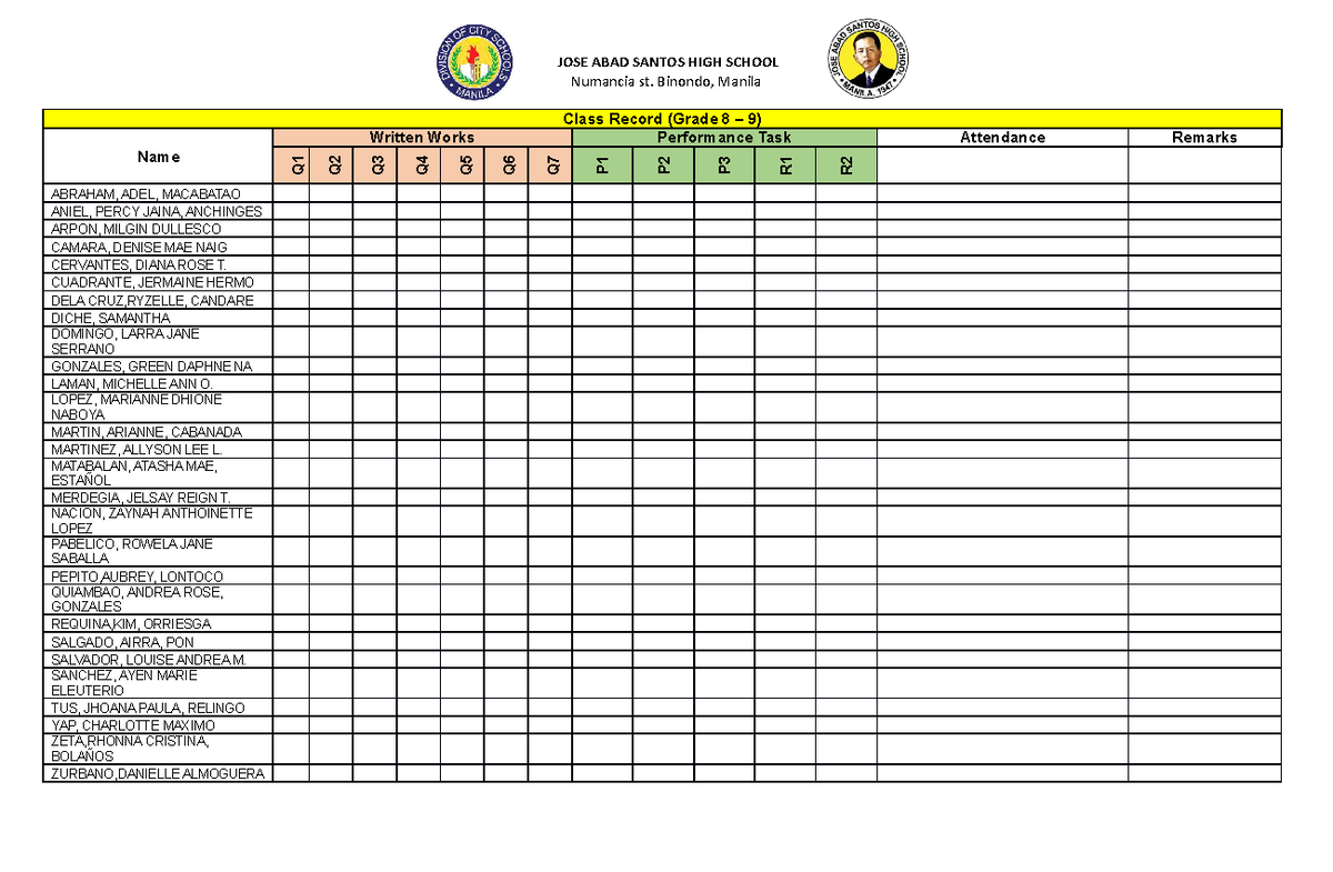 Thesis: Title research - Numancia st. Binondo, Manila Class Record ...