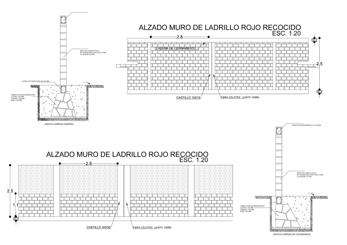 Barda 1 10 - plano de detalle de armado - CADENA DE DESPLANTE 15 X 20 ...