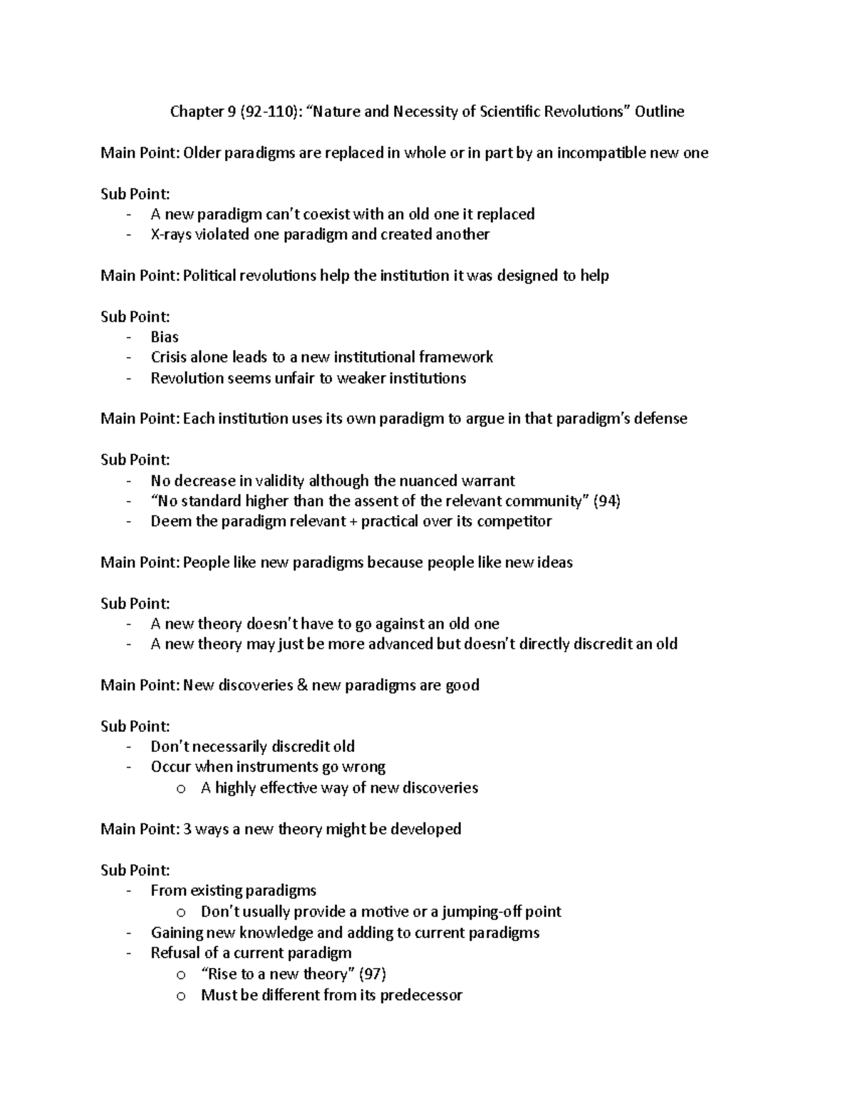 Chapter 9 - "Revolutions" Outline - Chapter 9 (92-110): “Nature and ...