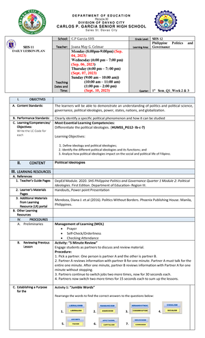 PER DEV WEEK 4 LP - Lesson Plan - I. OBJECTIVES A. Content Standards: The learners demonstrate ...