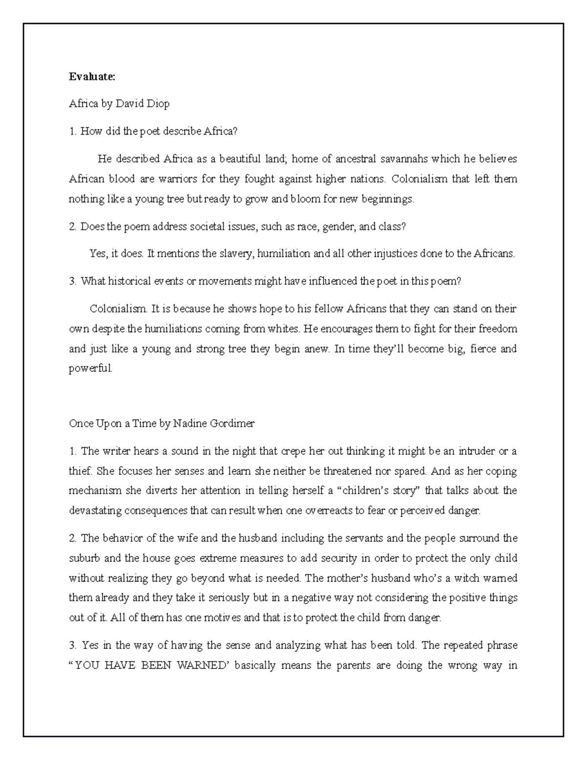 Afro-Asian Lesson 3 activity about the Once Upon a Time by Nadine ...