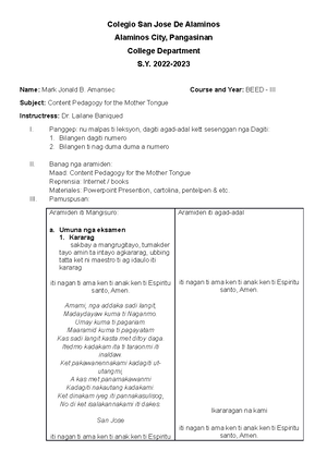 Lesson Log - Daily Lesson Log Quarter Two (Mathematics 3) Date: June 8 ...