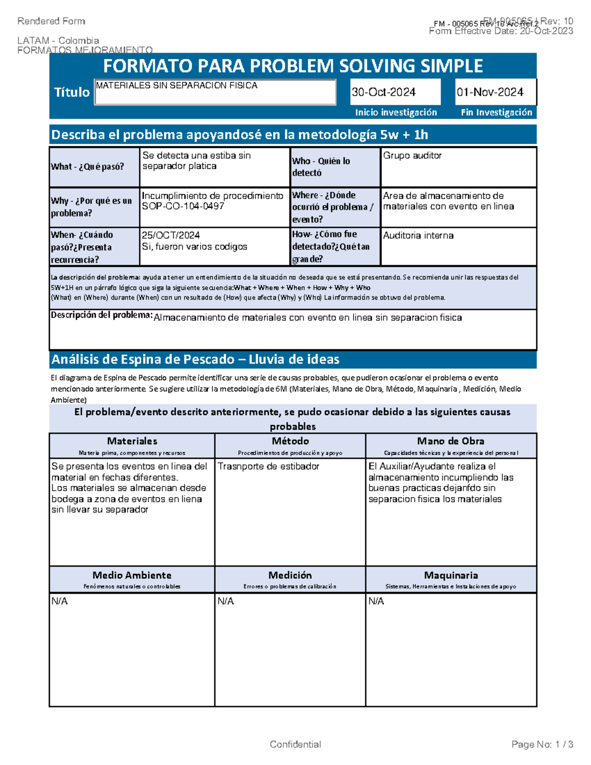 2. PS - Arc Ref FM-005065 Rev - FORMATO PARA PROBLEM SOLVING SIMPLE Descripción del problema ...