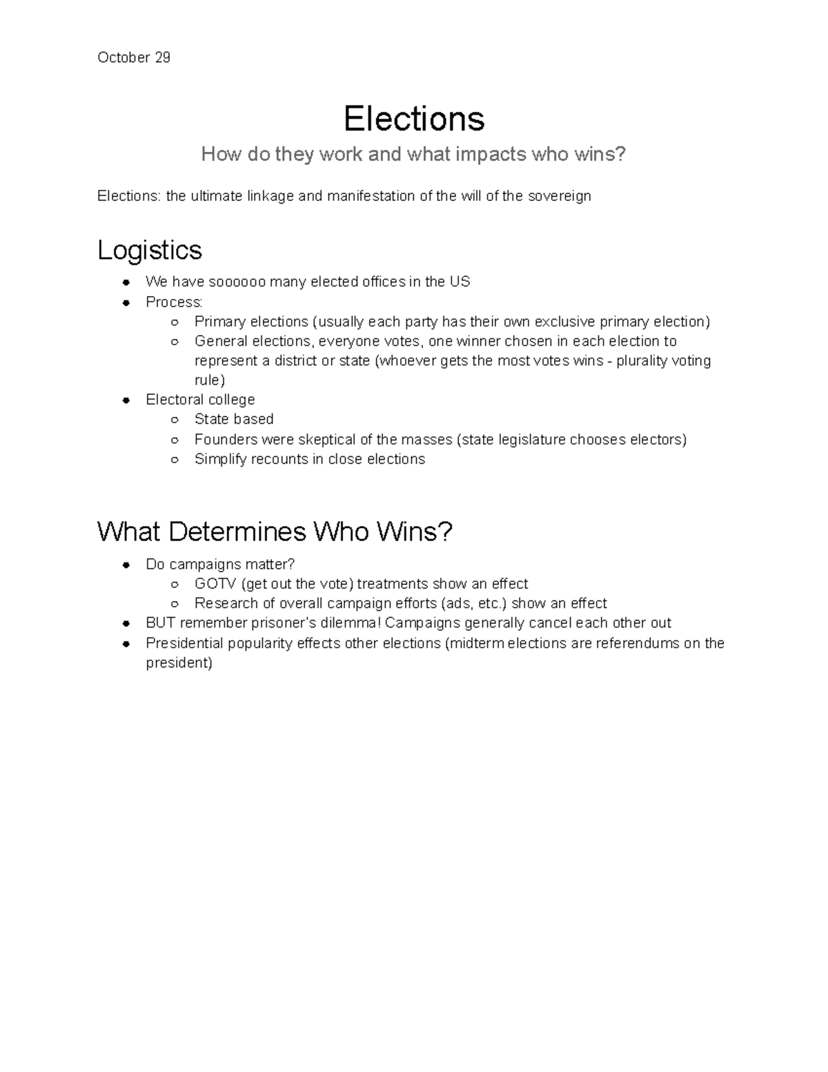 Lecture Elections - October 29 Elections How do they work and what ...