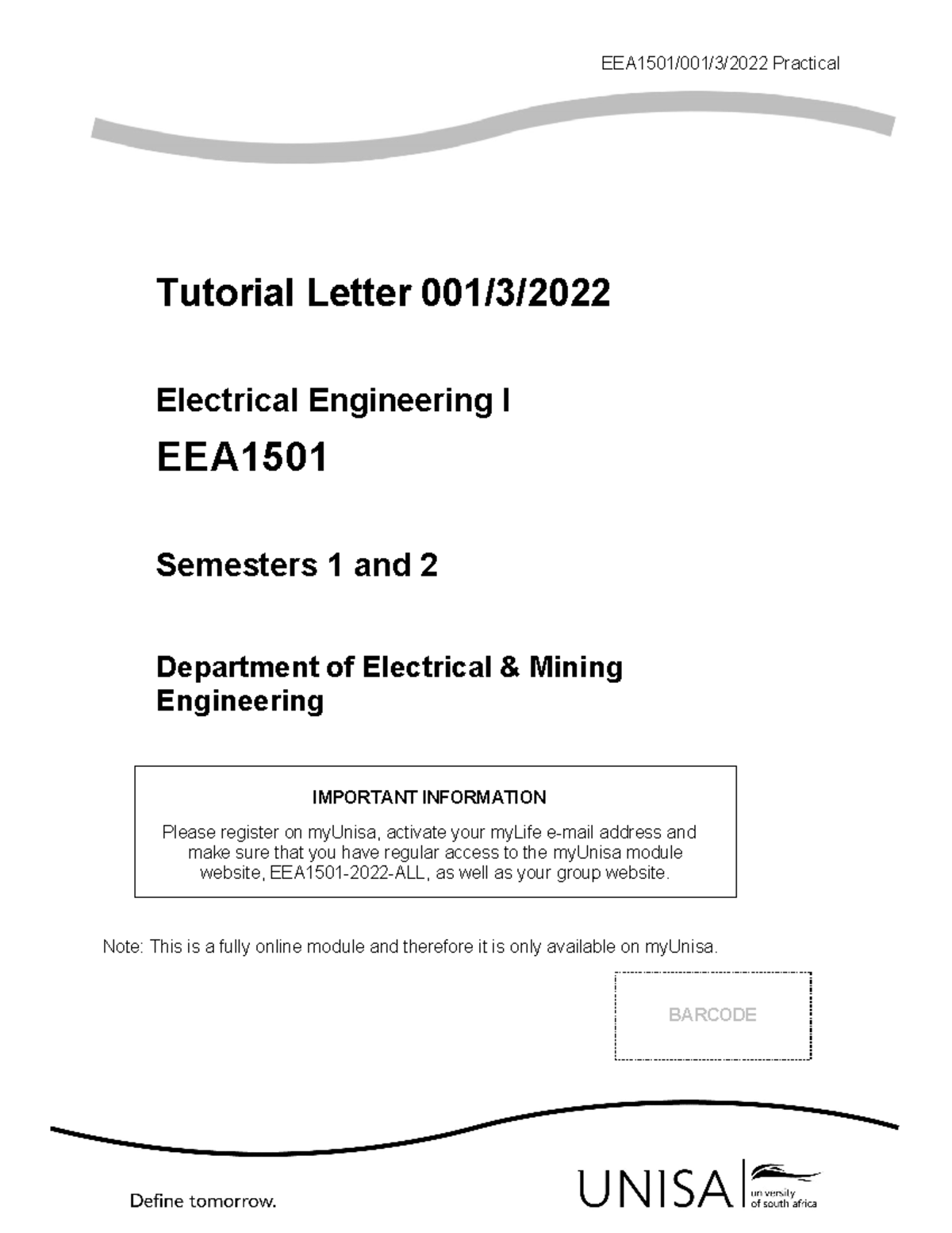 EEA1501 2022 TL 001 Practical Guide - EEA1501/001/3/2022 Practical ...