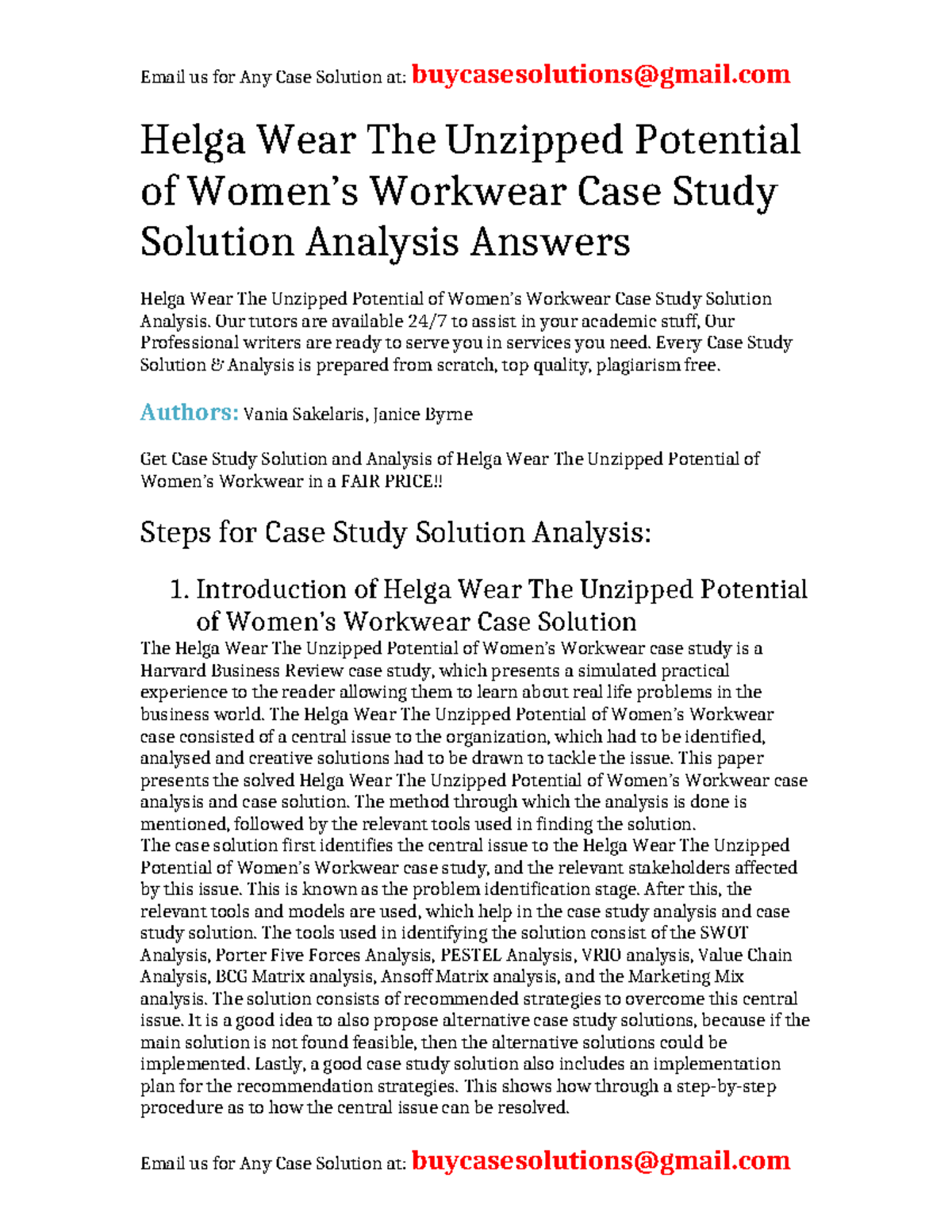 Case Solution Helga Wear The Unzipped Potential of Women’s Workwear ...