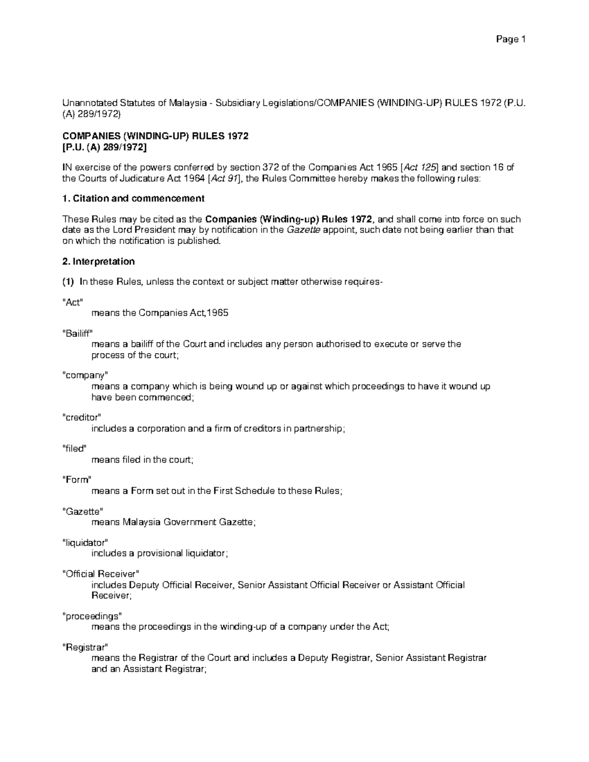 company winding up rules - Unannotated Statutes of Malaysia ...