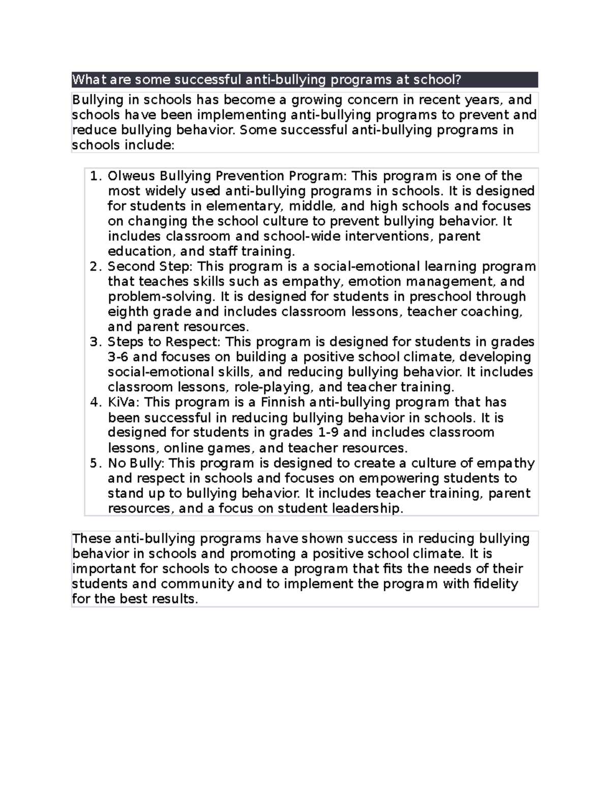 What are some successful anti-bullying programs at school - Some ...