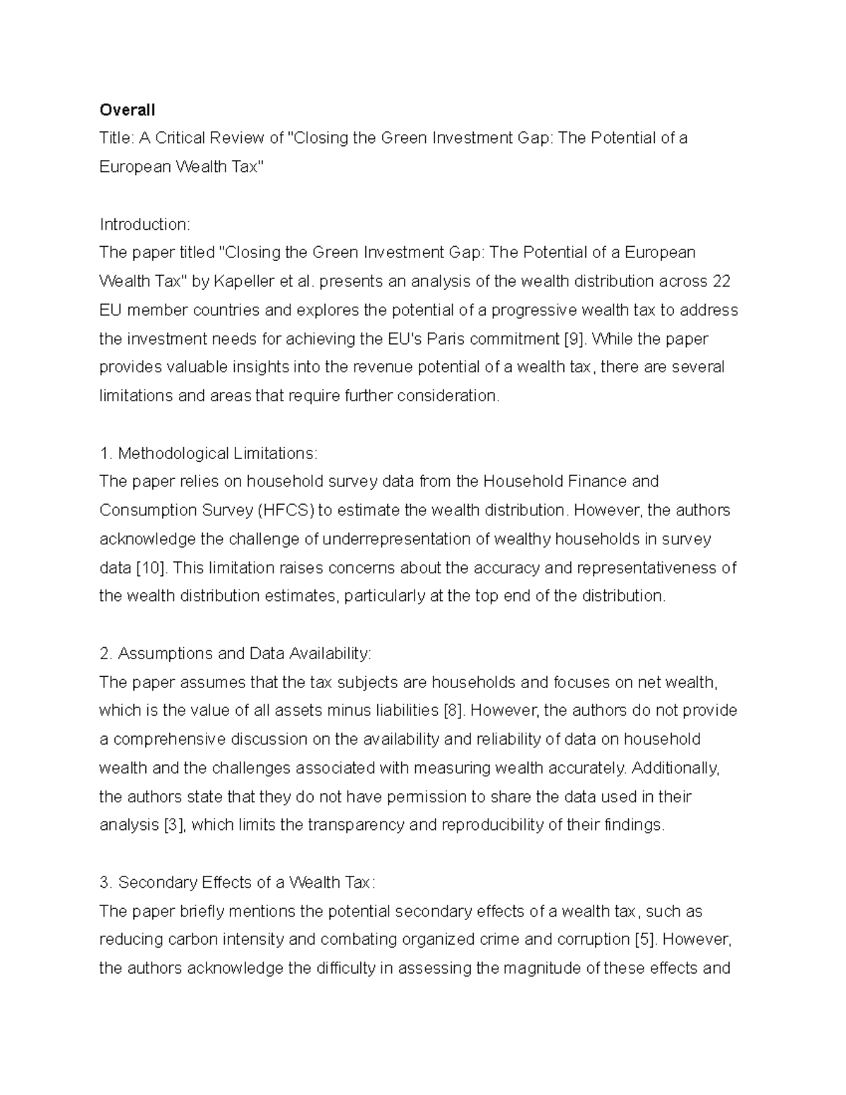 Critical review - presents an analysis of the wealth distribution ...