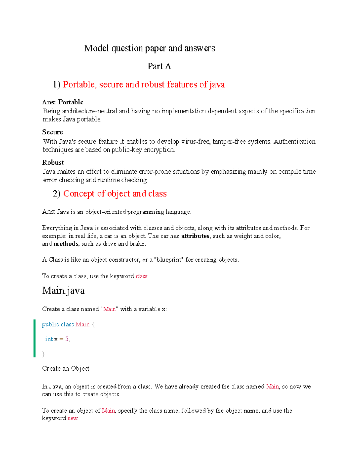 Oopjava Model Qp Answers Model Question Paper And Answers Part A 1 Portable Secure And