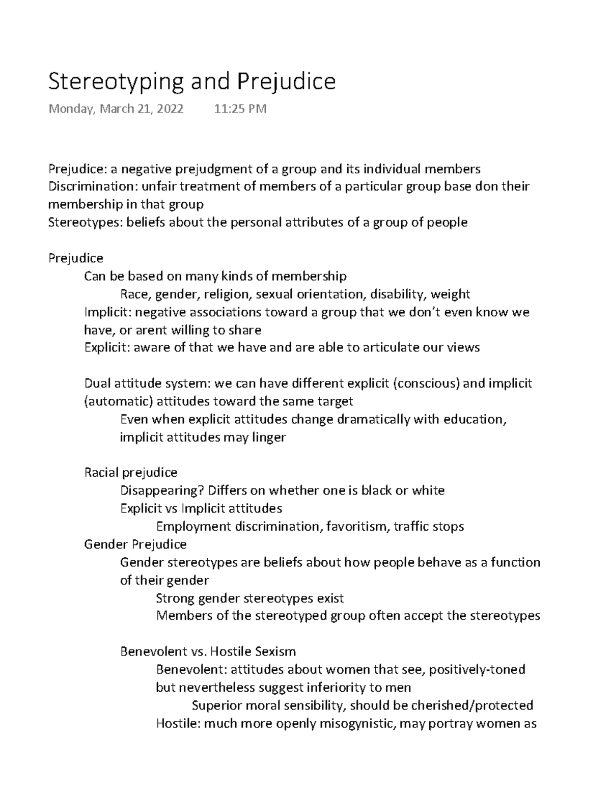 Stereotyping and Prejudice - Prejudice: a negative prejudgment of a ...