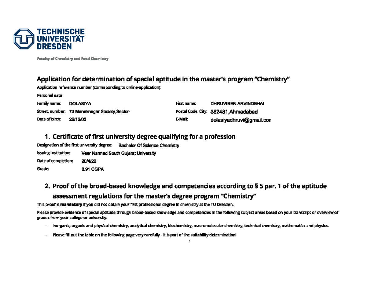 Aptitude Assessment Form.pdf 111 - TECHNISCHE UNIVERSITAT DRESDEN ...