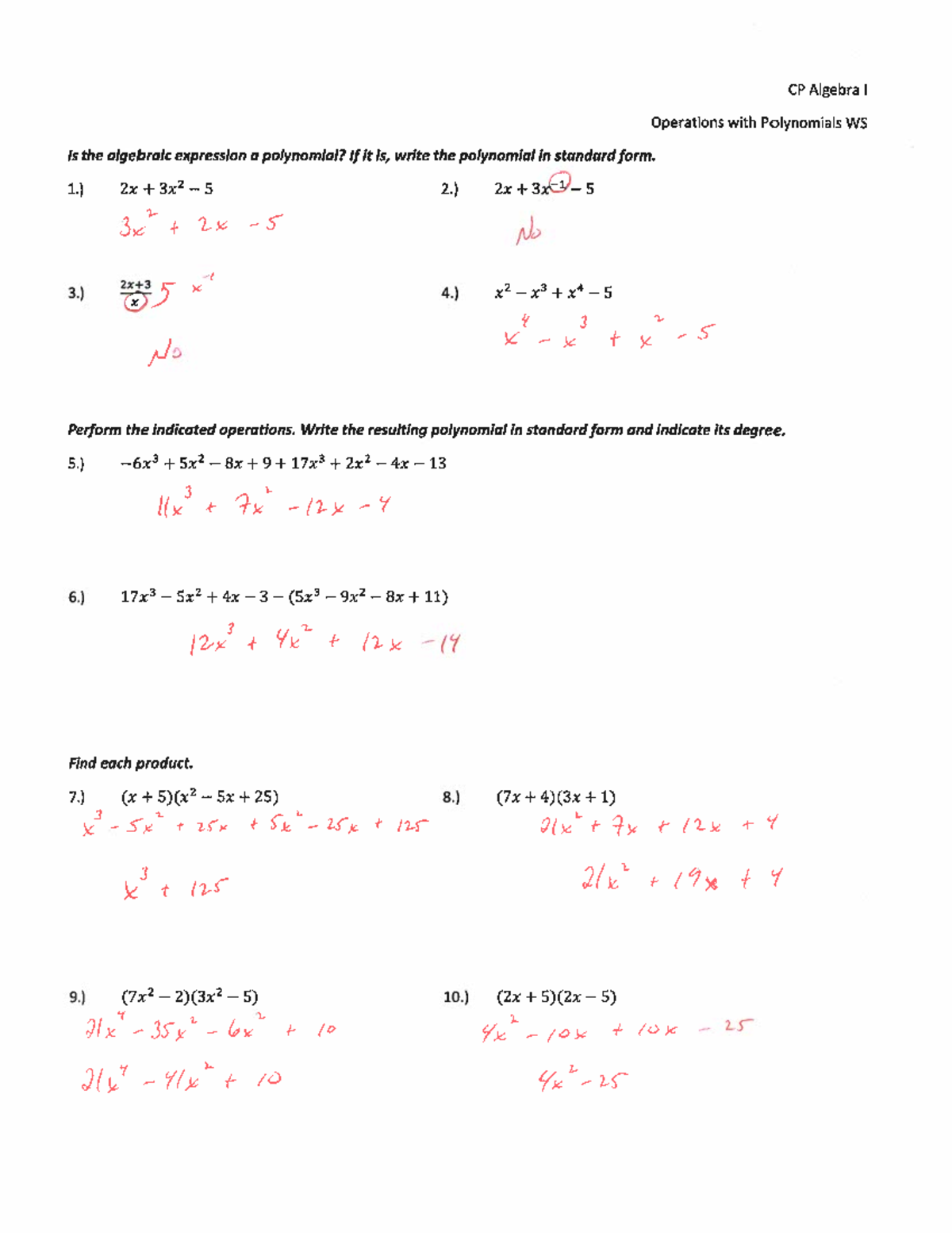 Polynomial Operations WS 2022 answer key - Studocu