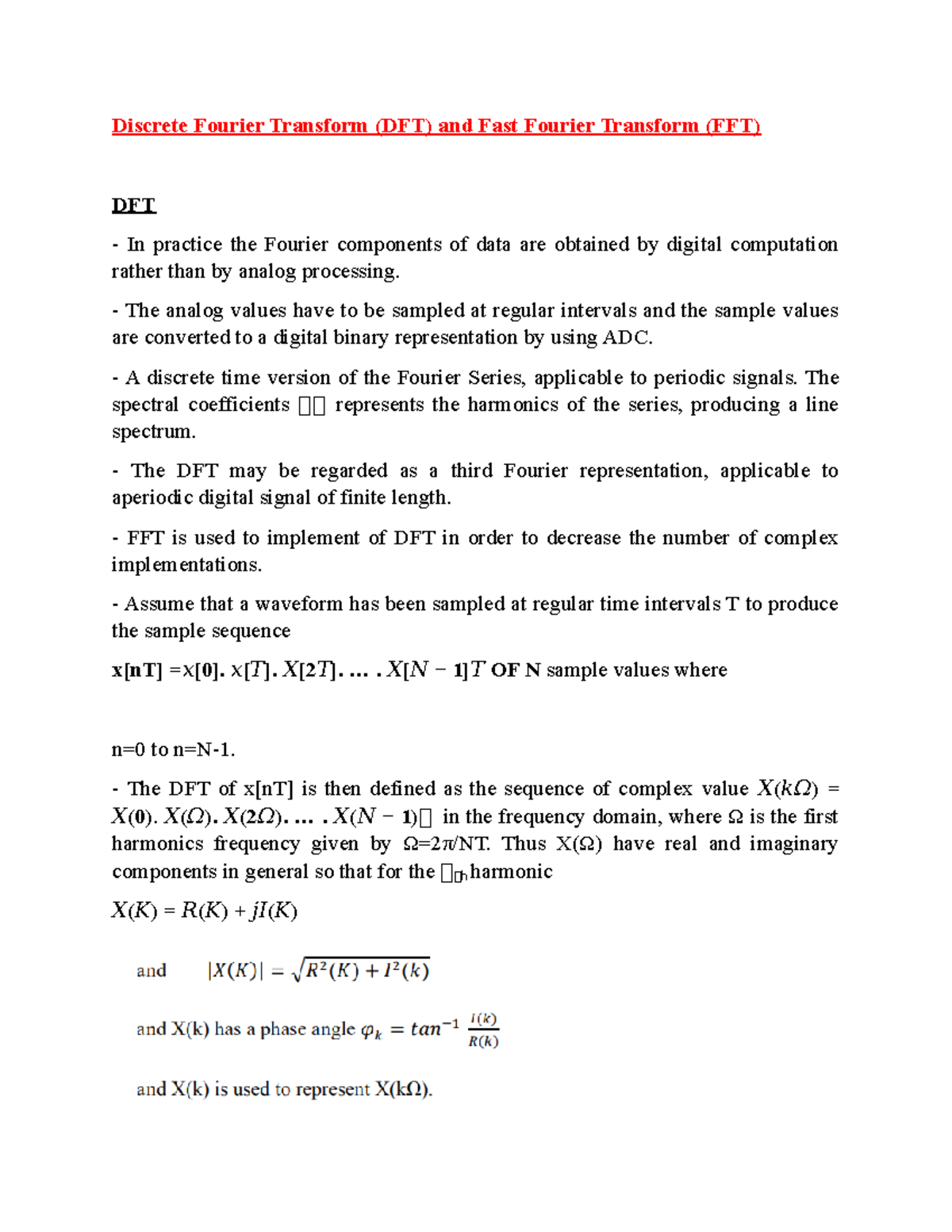 DFTI-IDFT - Discrete Fourier Transform (DFT) and Fast Fourier Transform (FFT) DFT In practice ...
